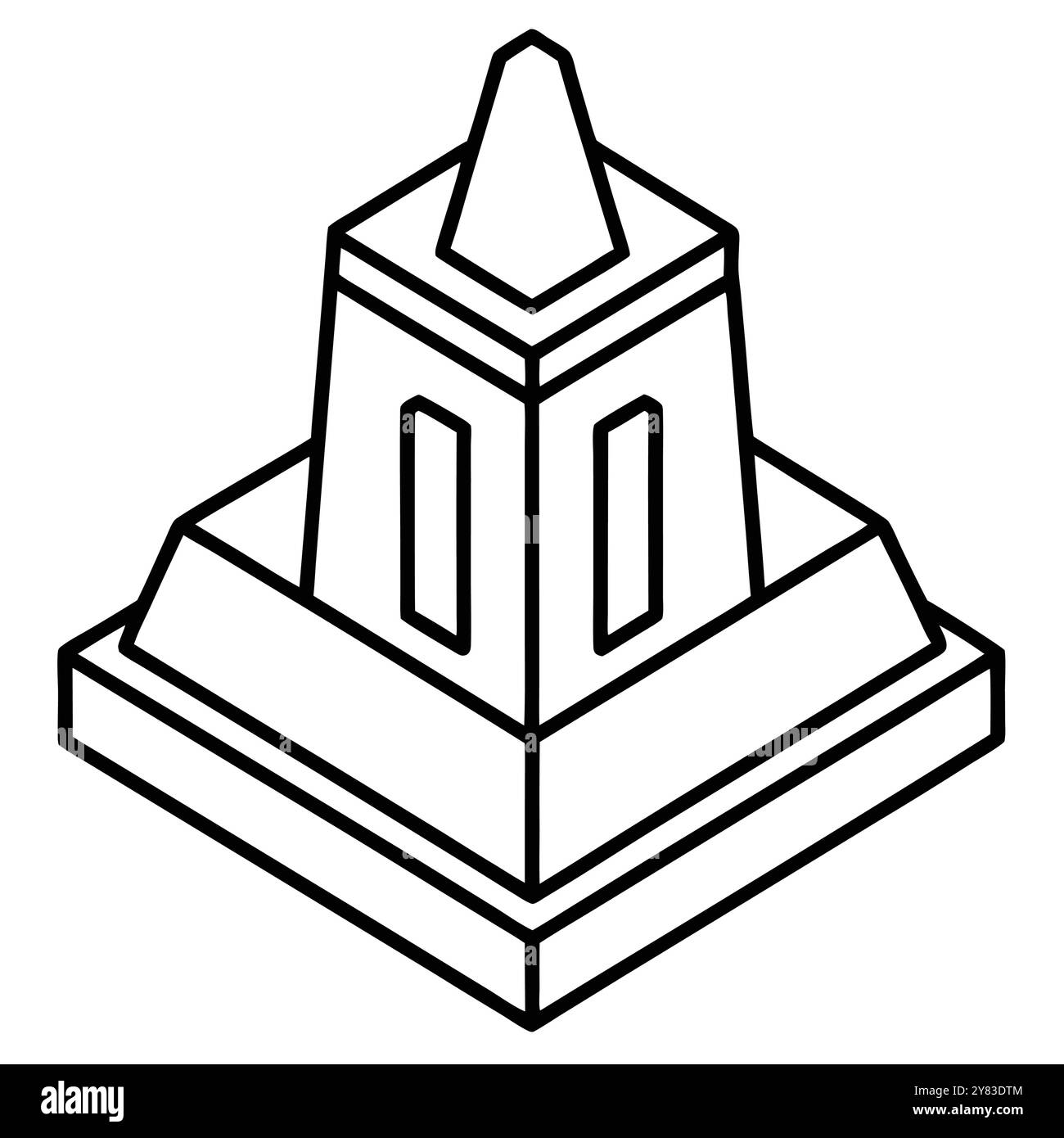 Simple isometric illustration of a building with a pointed roof and two ...