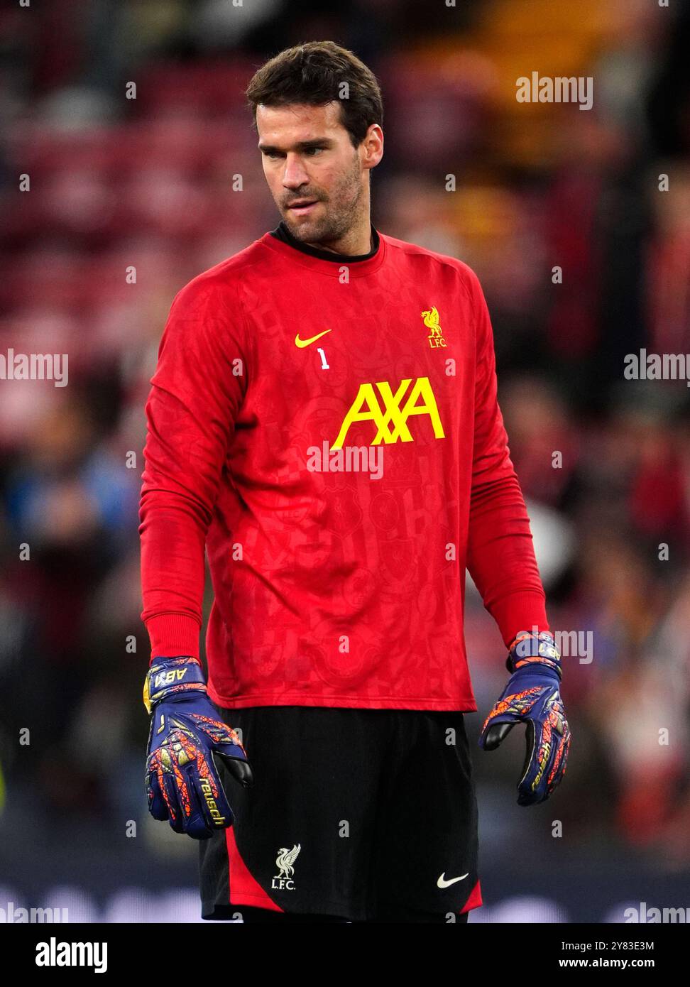Liverpool goalkeeper Alisson Becker ahead of the UEFA Champions League ...