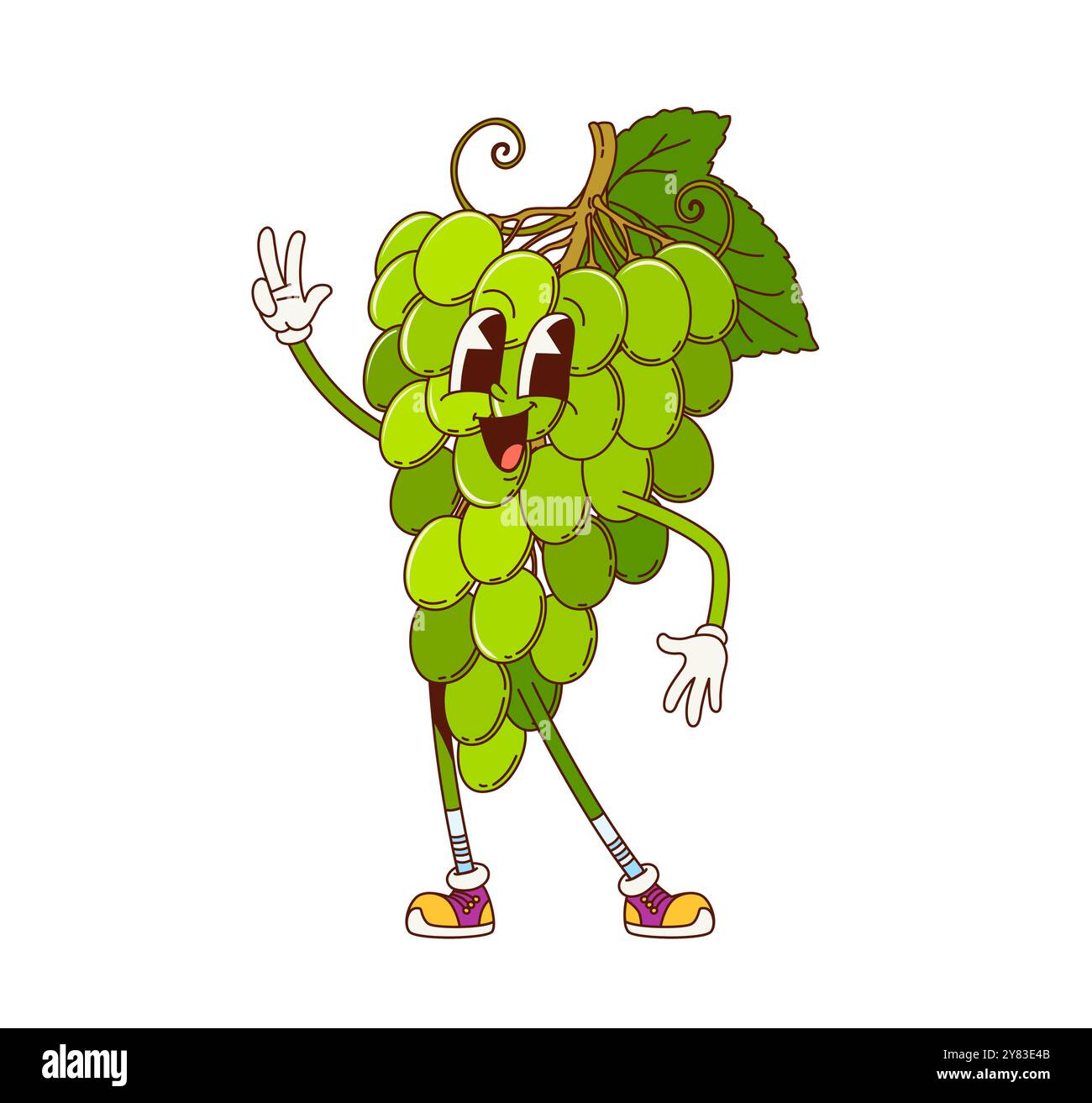 Cartoon groovy grape fruit berry character. Isolated vector ripe green ...