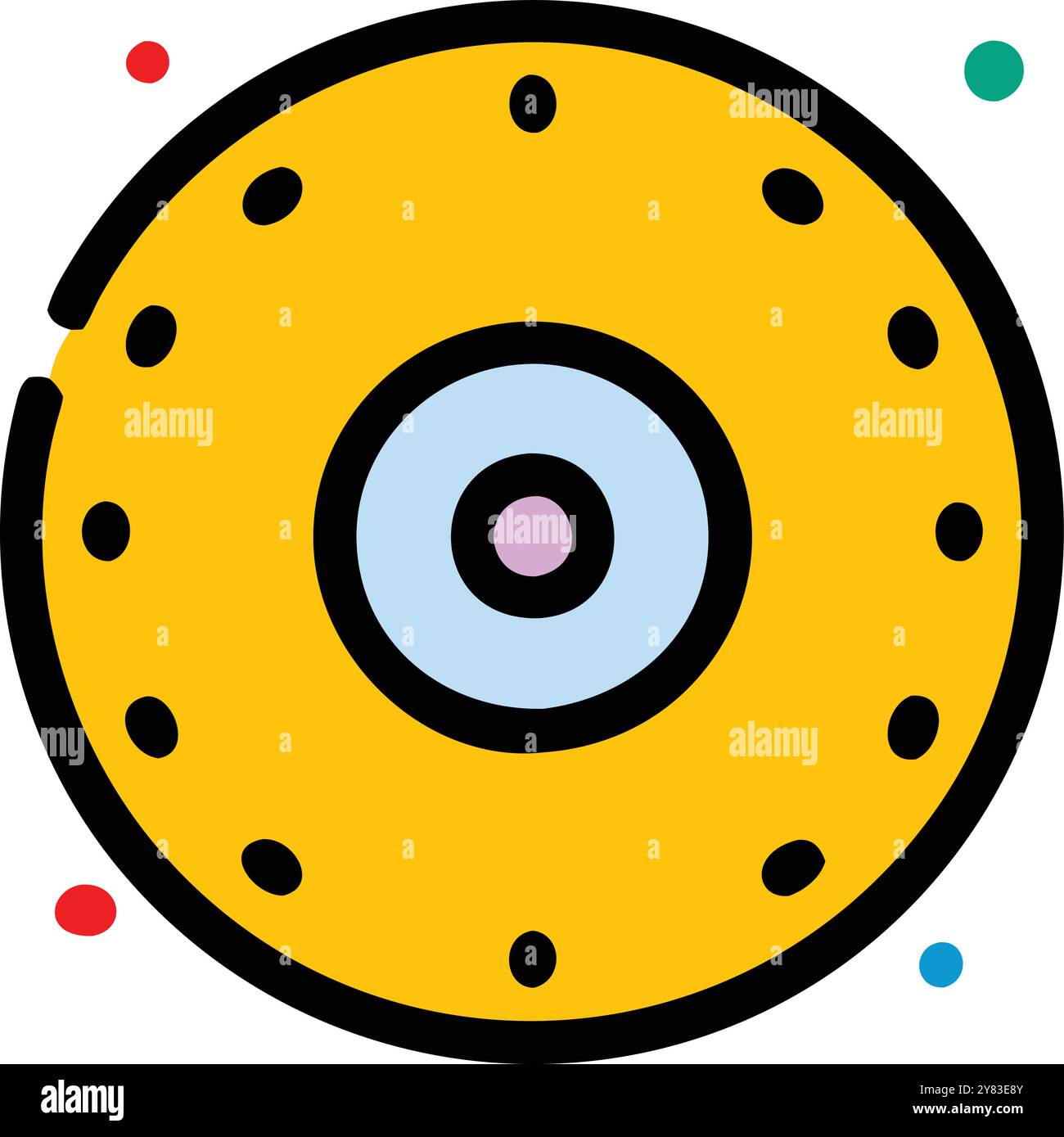 A simple. flat design icon depicting a yellow disc with a black outline ...