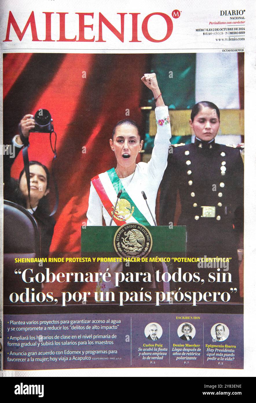 Mexican newspaper cover on accession of Mexico's first female and ...