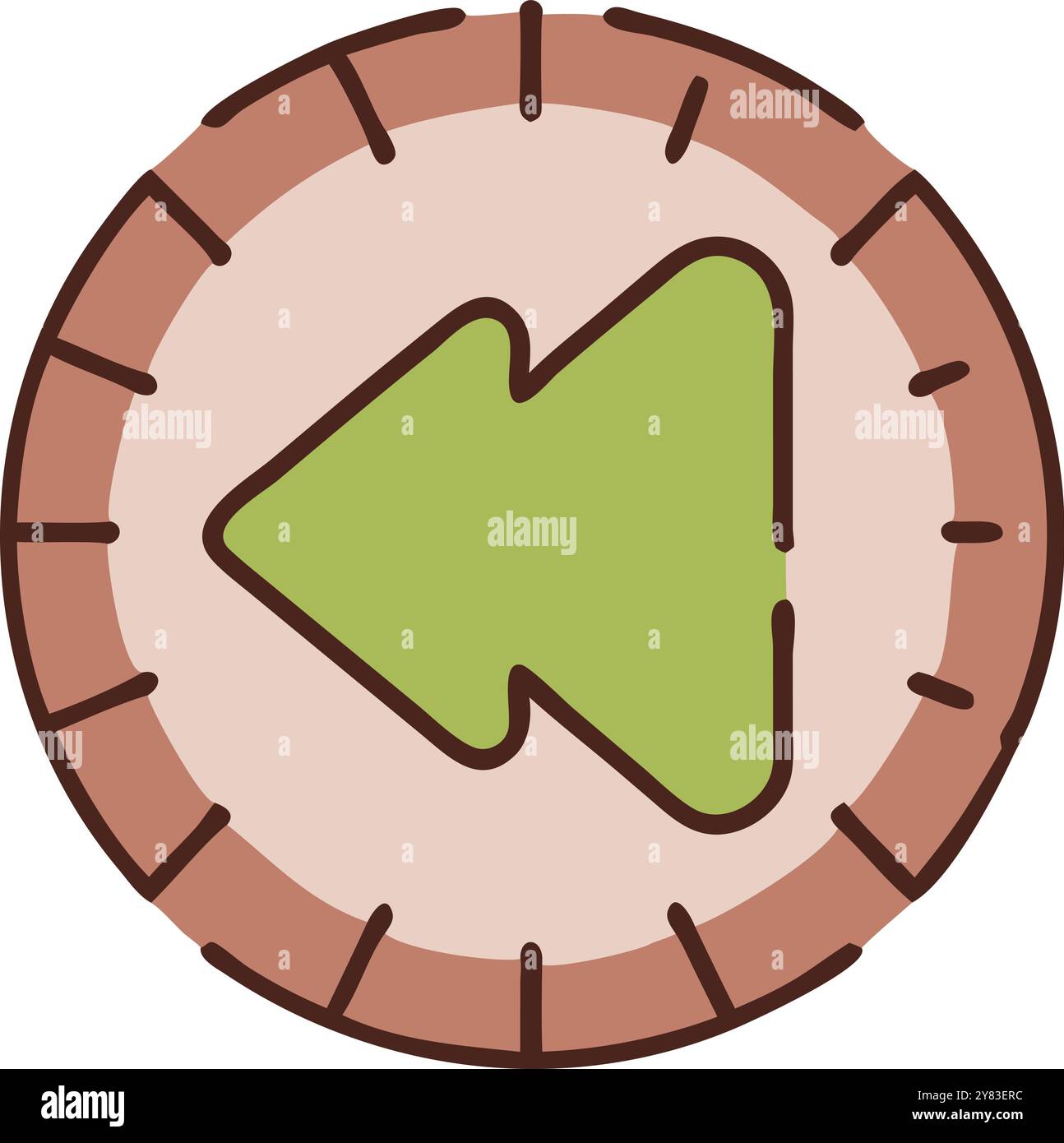 A simple and modern illustration of a rewind button in a circular frame ...