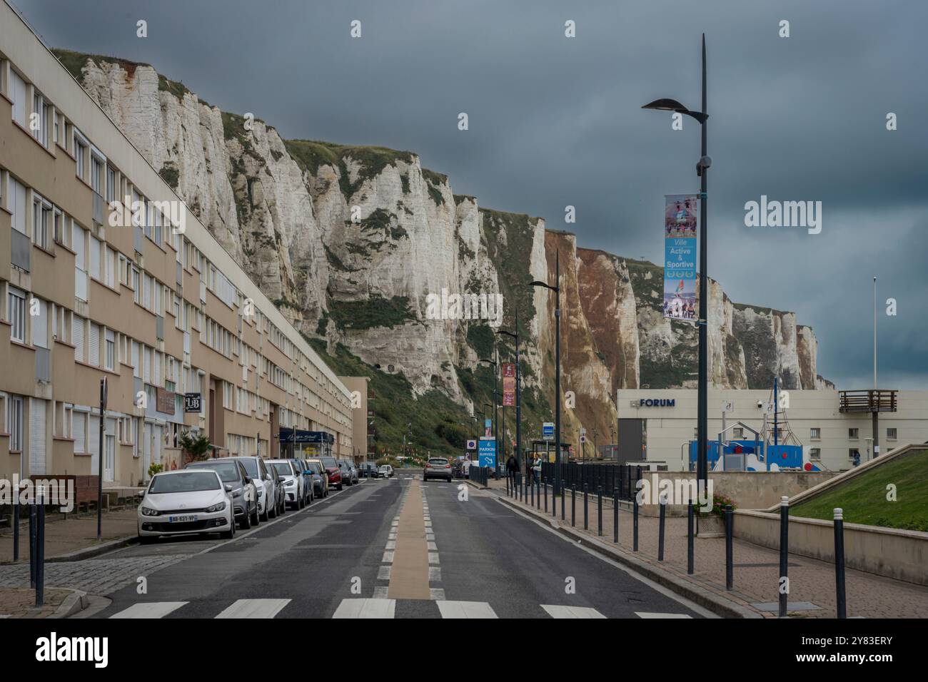Le Treport, France - 09 16 2024: View of the jetty, buildings and ...