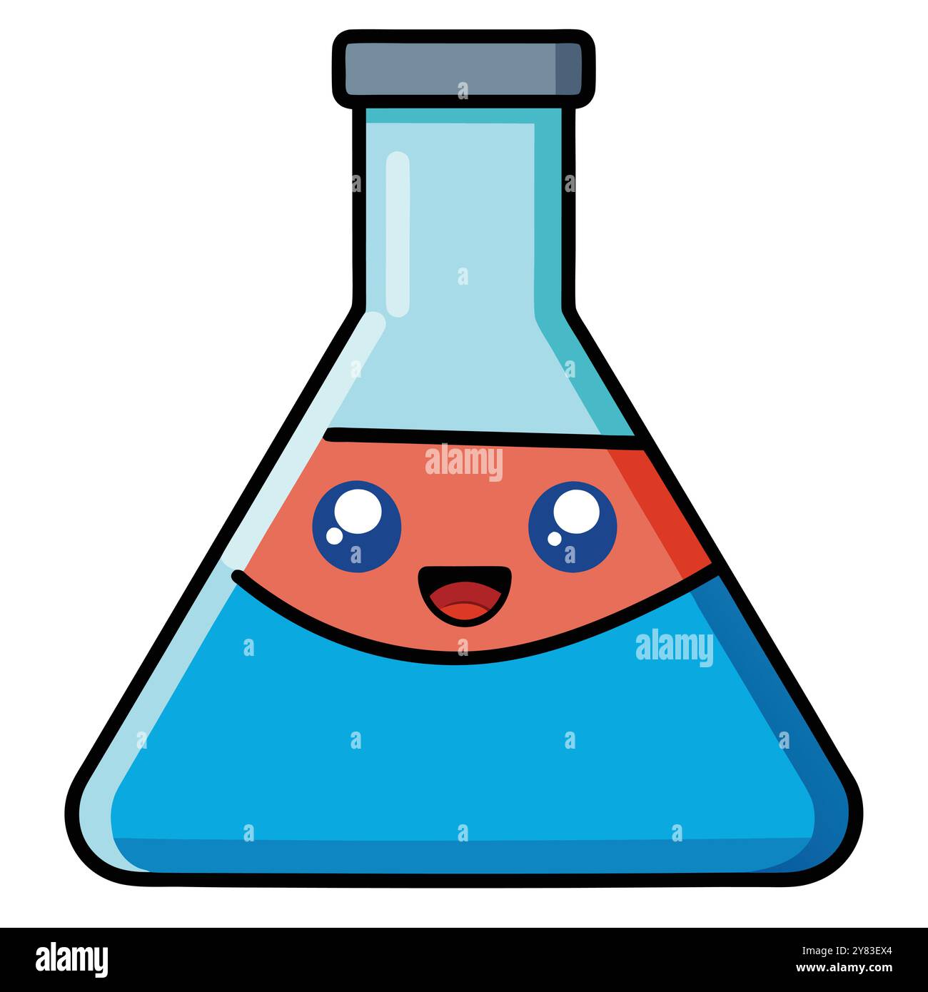 Cute cartoon beaker with a smiling face and blue liquid. Perfect for ...