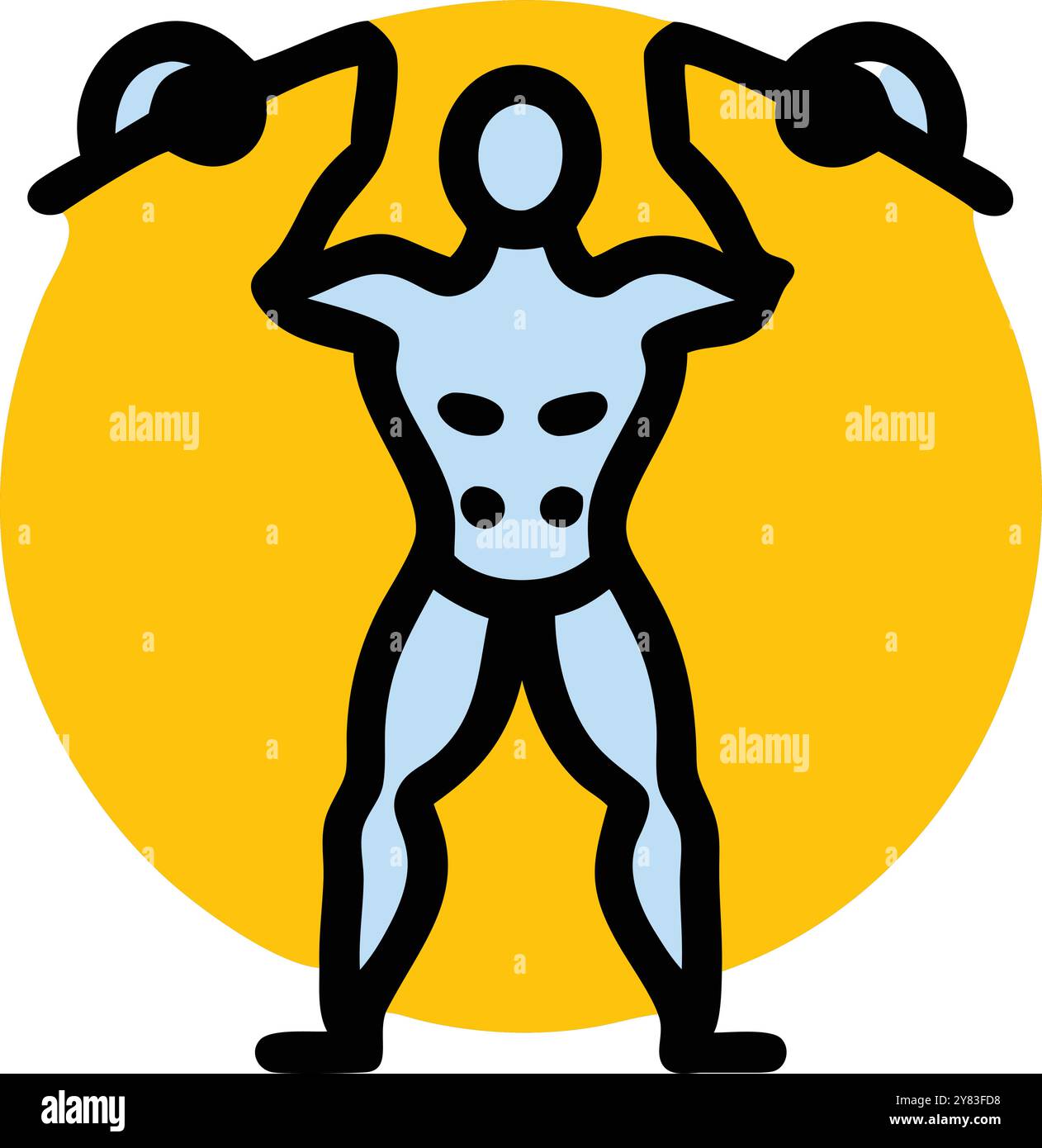 A simple. bold illustration of a stylized muscular man lifting weights ...