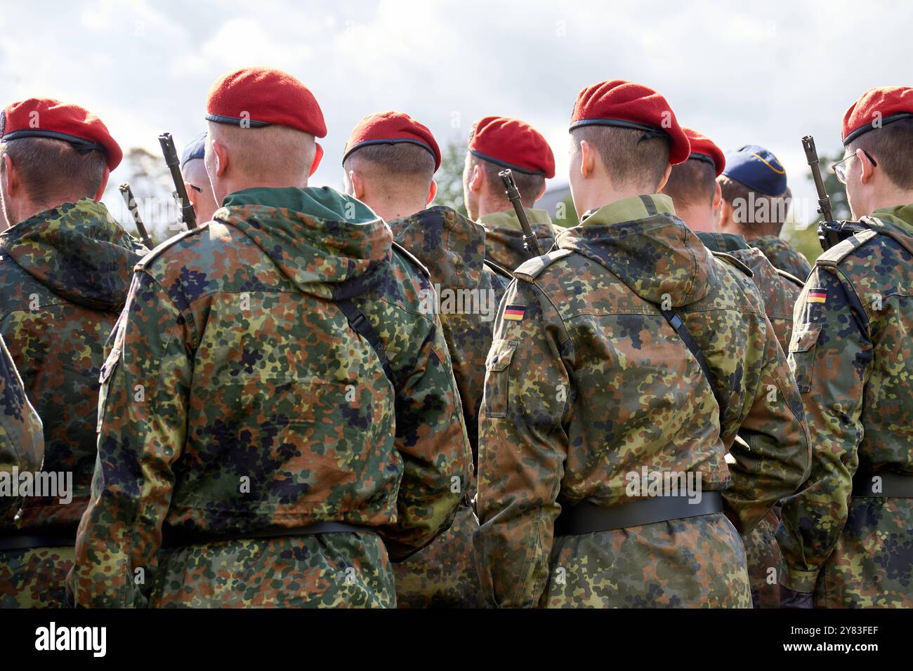 Volkach, Bavaria, Germany - October 1, 2024: A group of soldiers of the ...