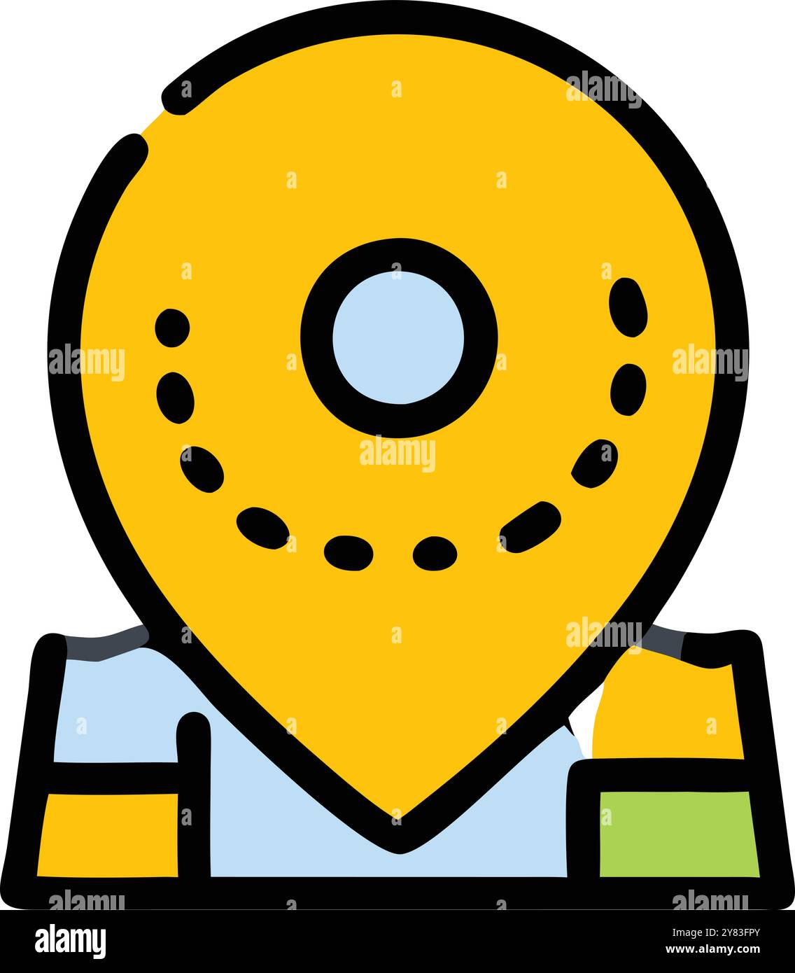 A colorful. stylized icon depicting a location pin with a dashed circle ...