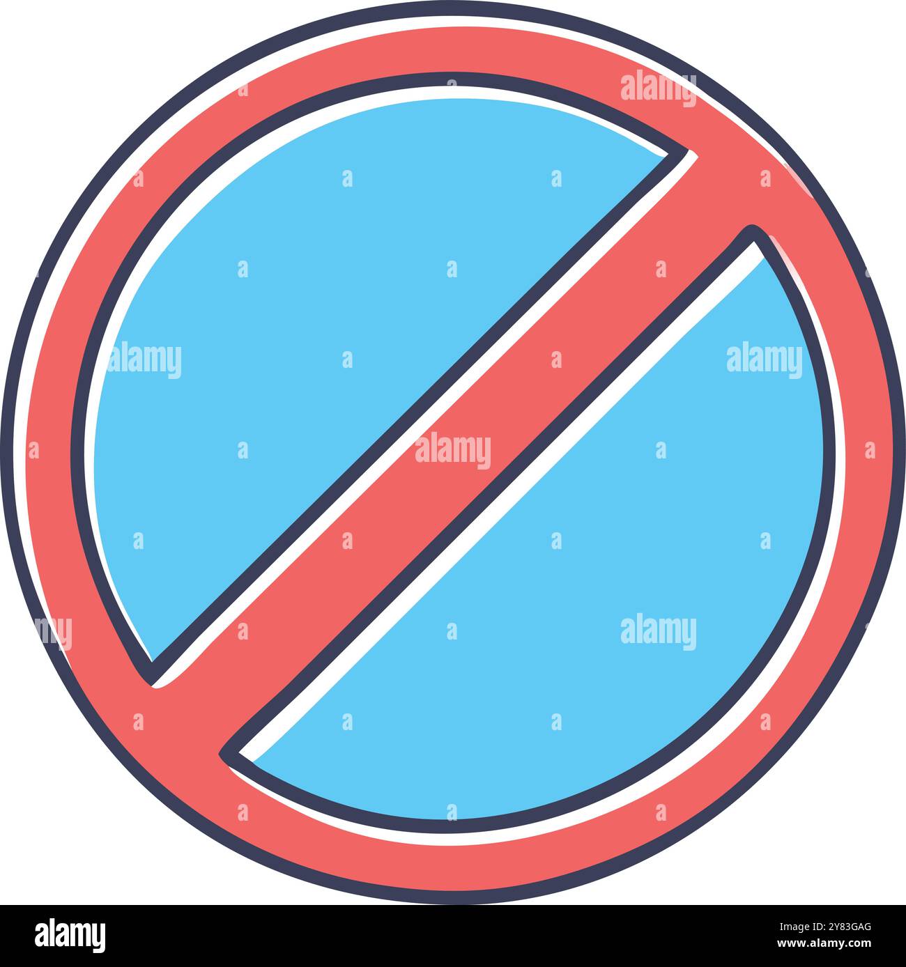 A simple and modern prohibition sign icon. featuring a red diagonal line through a blue circle ...