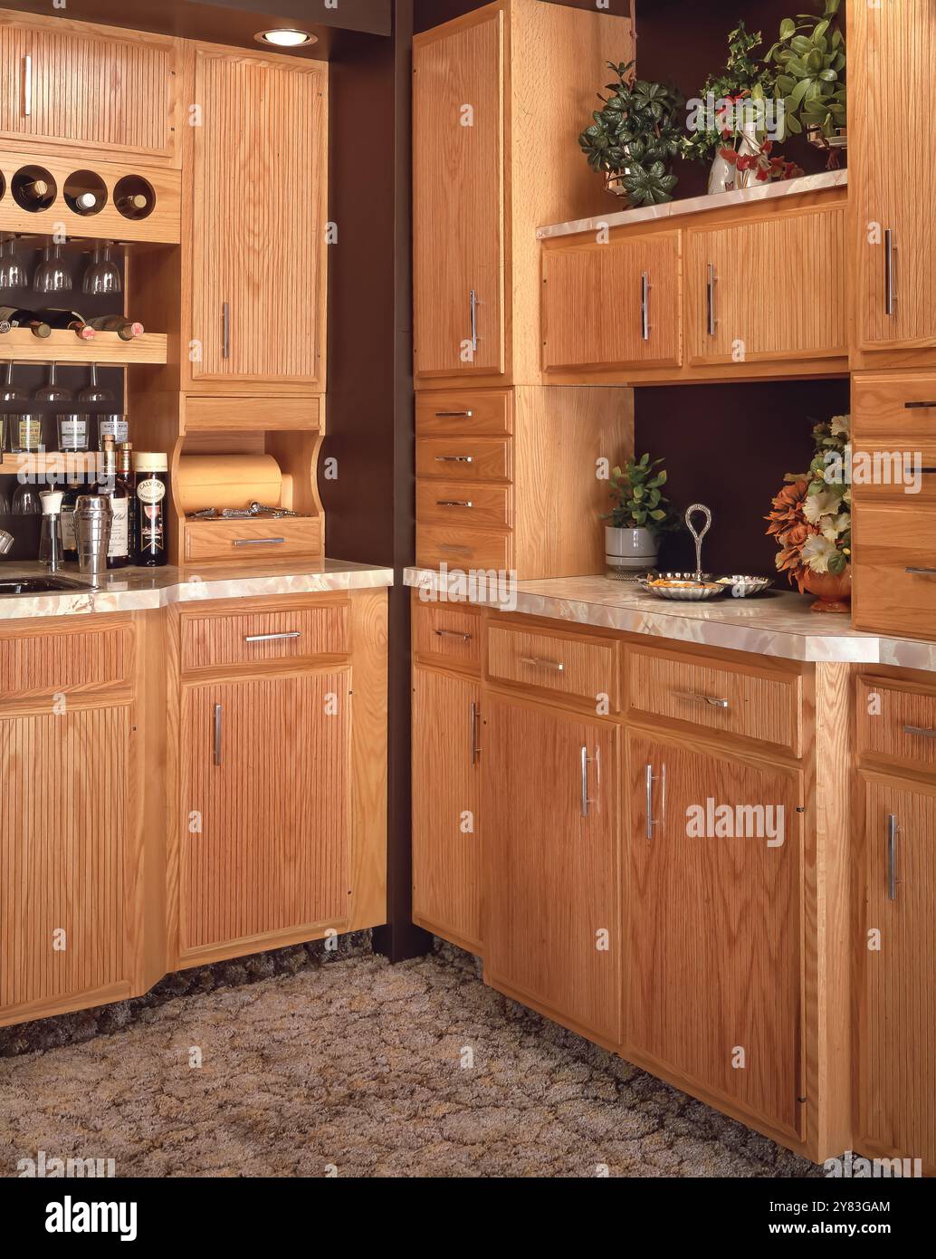 High end style wood craftsman style kitchen, granite counter top Stock ...
