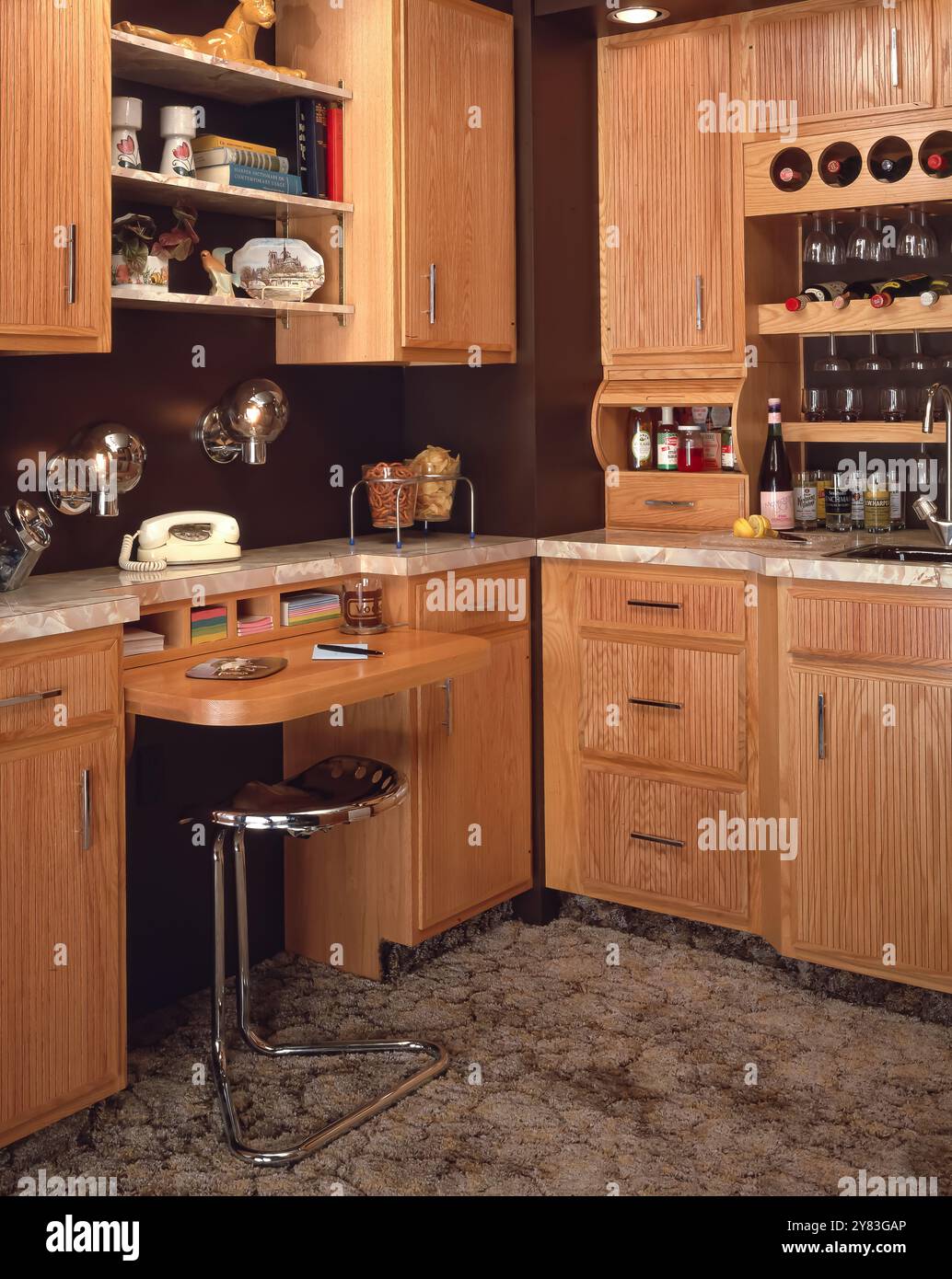 High end style wood craftsman style kitchen, granite counter top Stock ...