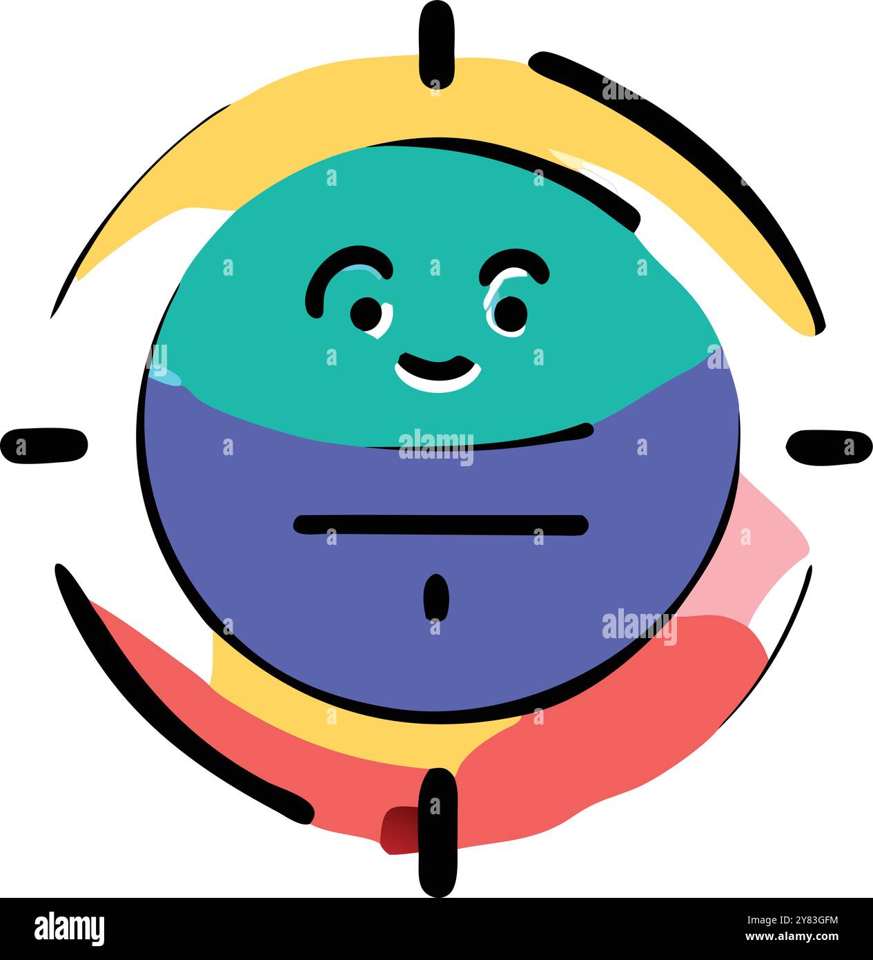 A playful. colorful character design with a smiling face. featuring a ...