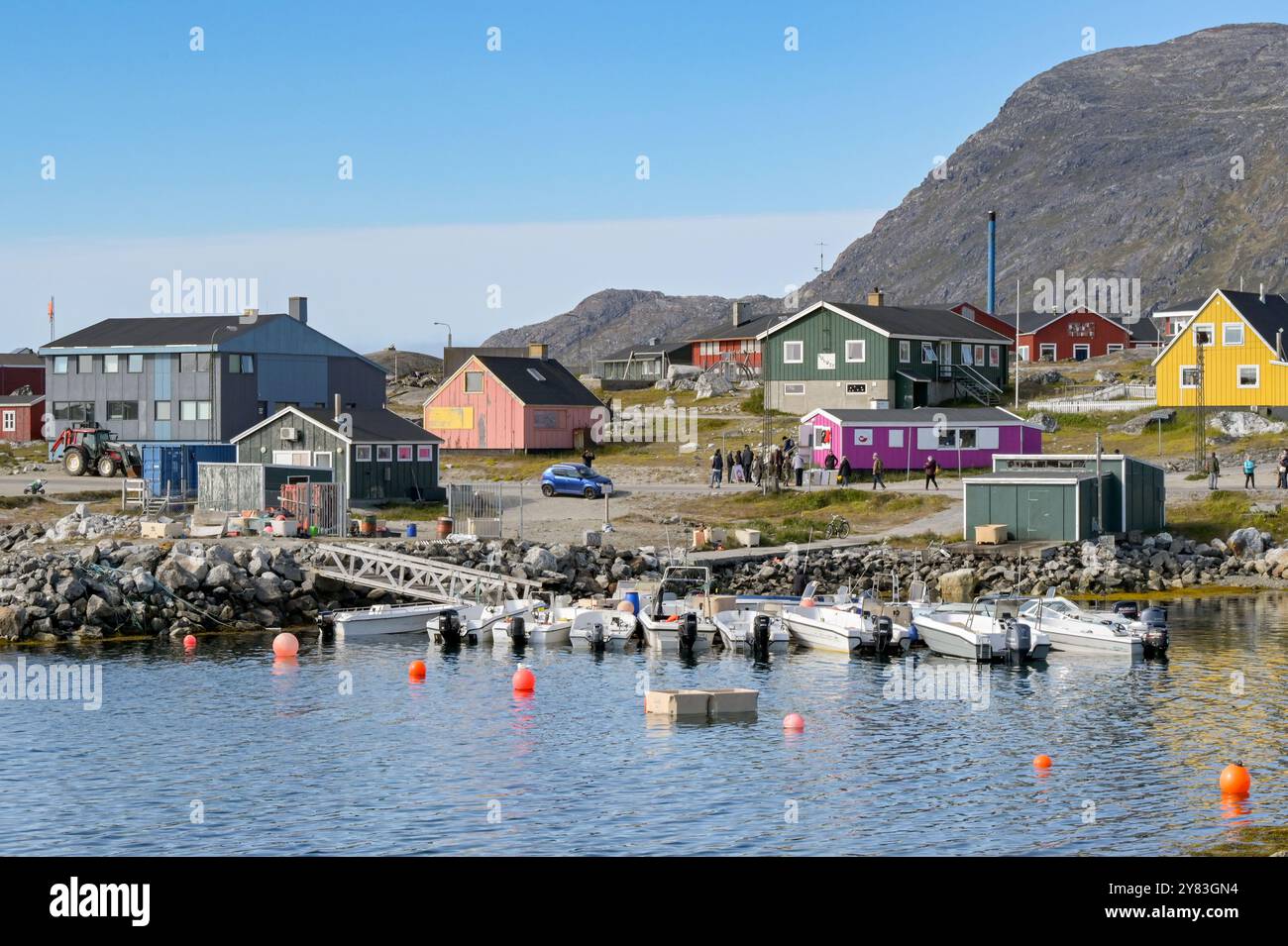 Nanortalik, Greenland - 27 August 2024: Motorboats moored in a harbour ...