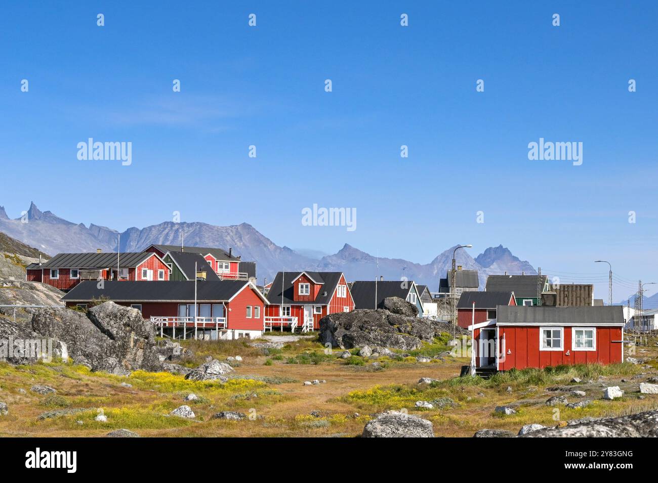 Nanortalik, Greenland - 27 August 2024: Red wooden houses in the small ...