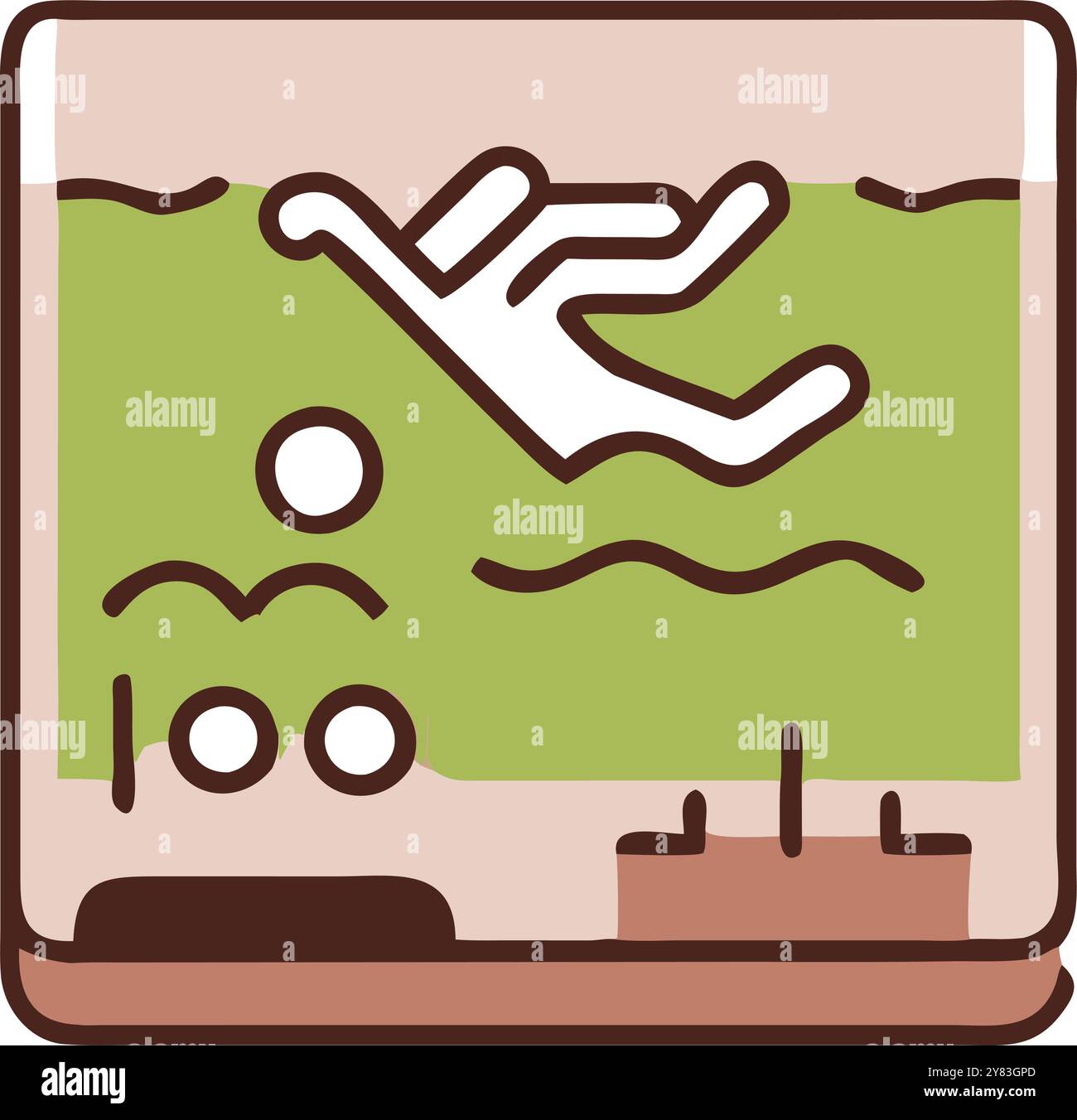 A simple. stylized icon depicting a drowning person in water. The icon ...