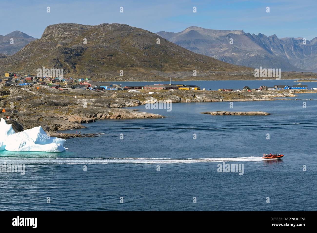 Nanortalik, Greenland - 27 August 2024: Motorboat at speed taking ...