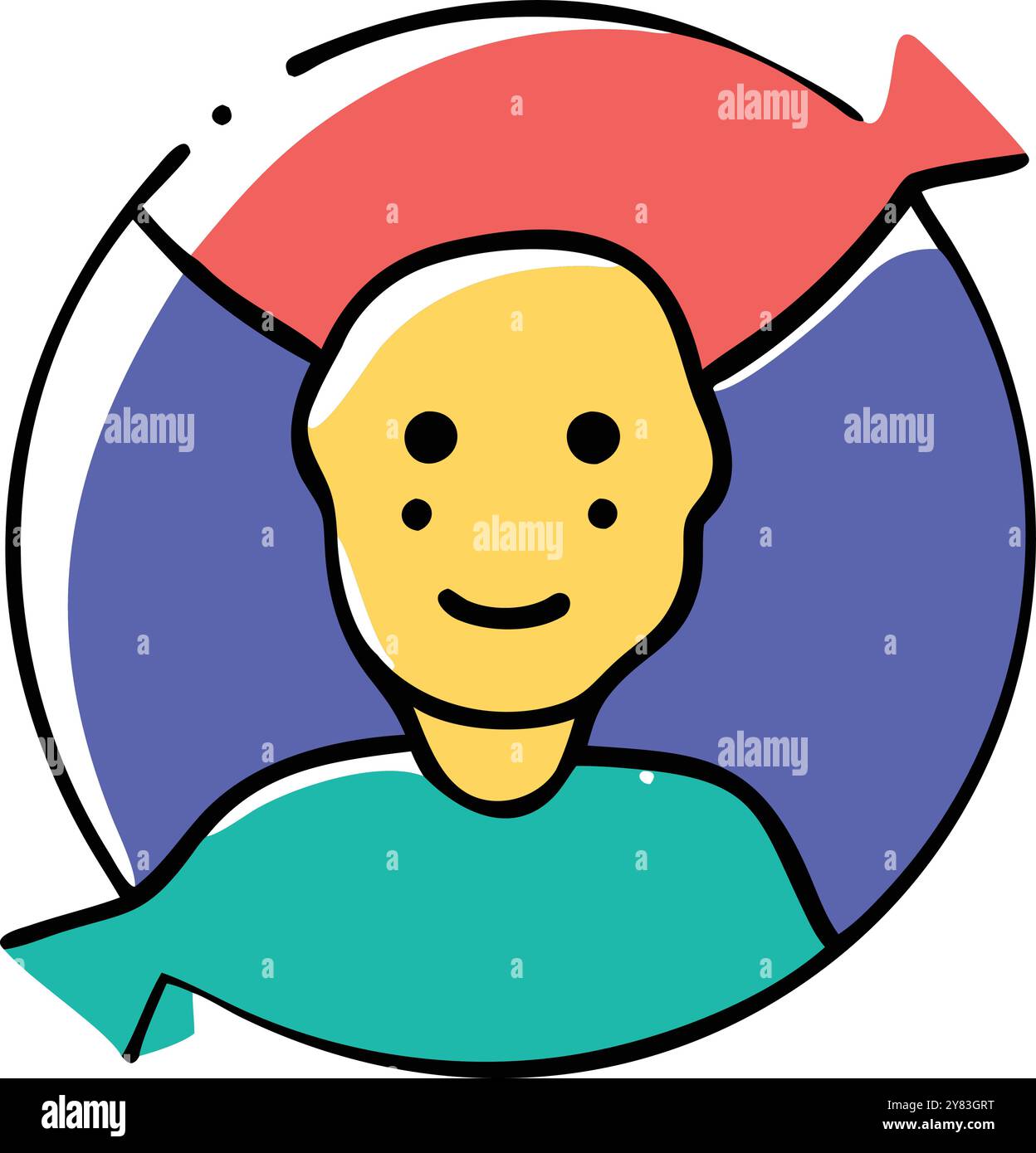 A colorful and simple icon depicting a person in a circle with arrows ...