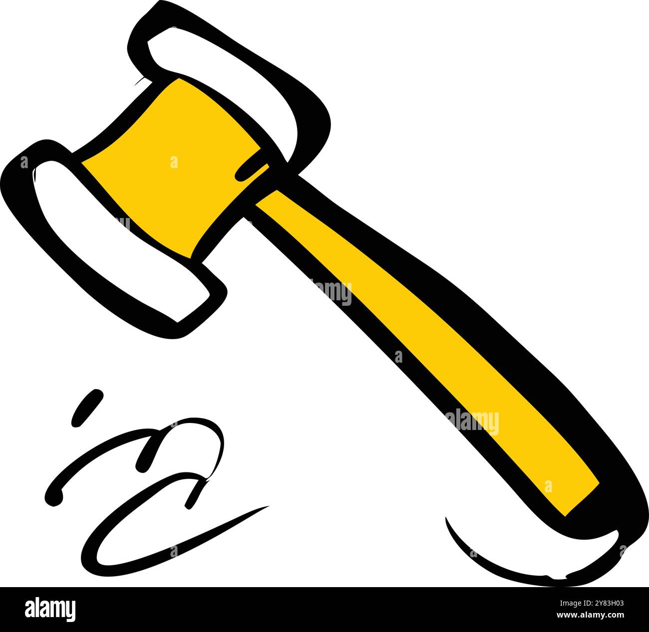 Hand drawn illustration of a yellow gavel with a black outline. perfect ...