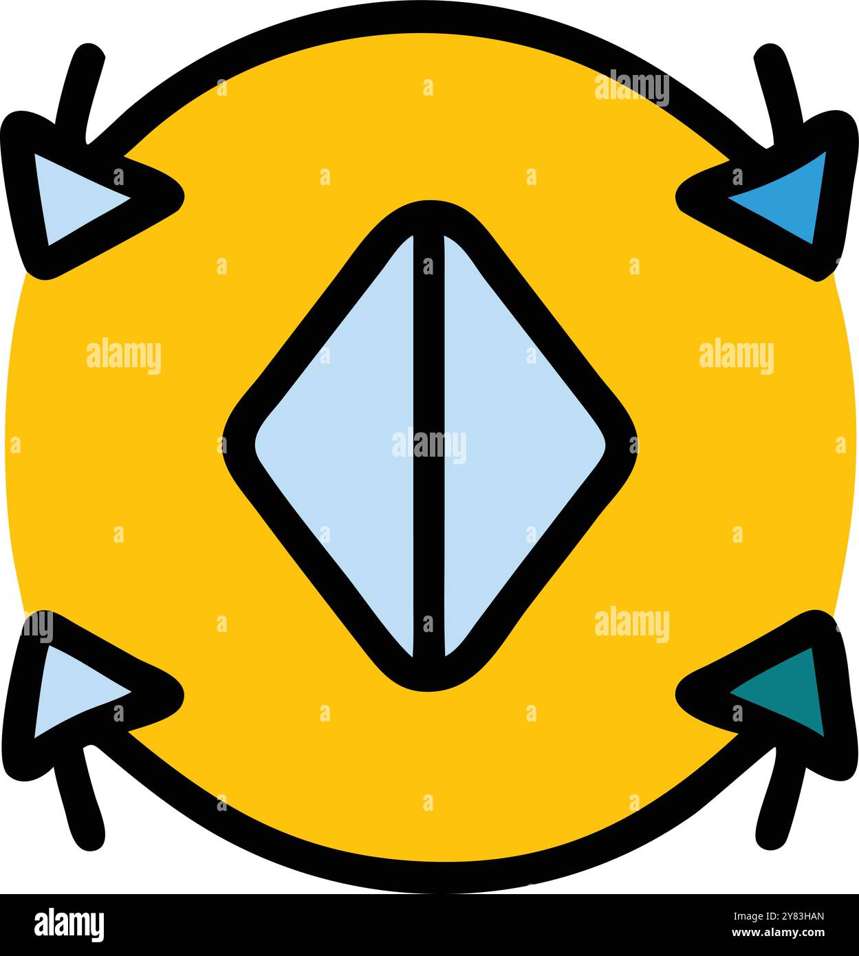 A bold. colorful icon depicting a diamond shape with four arrows ...