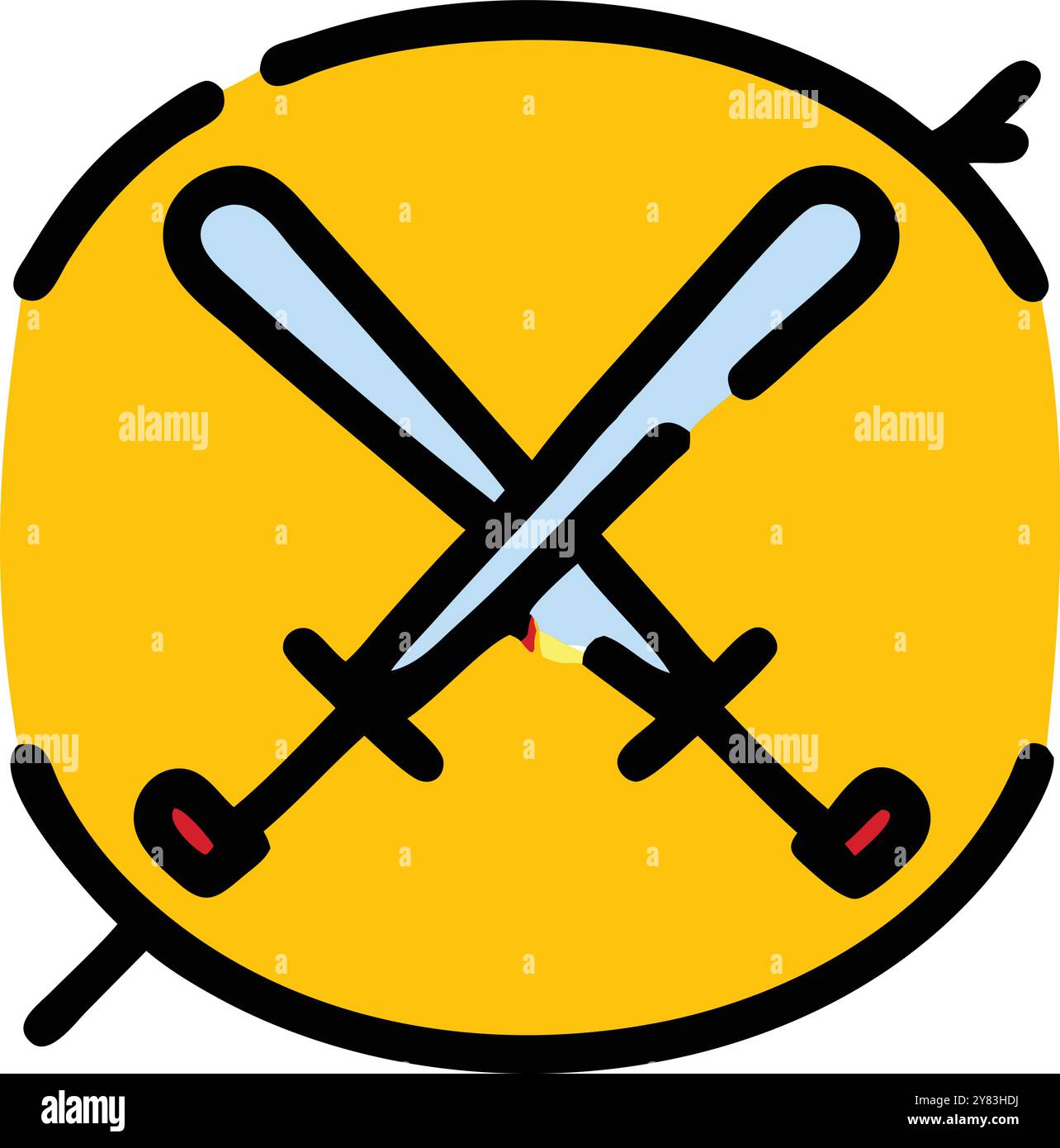 A simple. minimalist icon featuring two swords crossed within a yellow ...