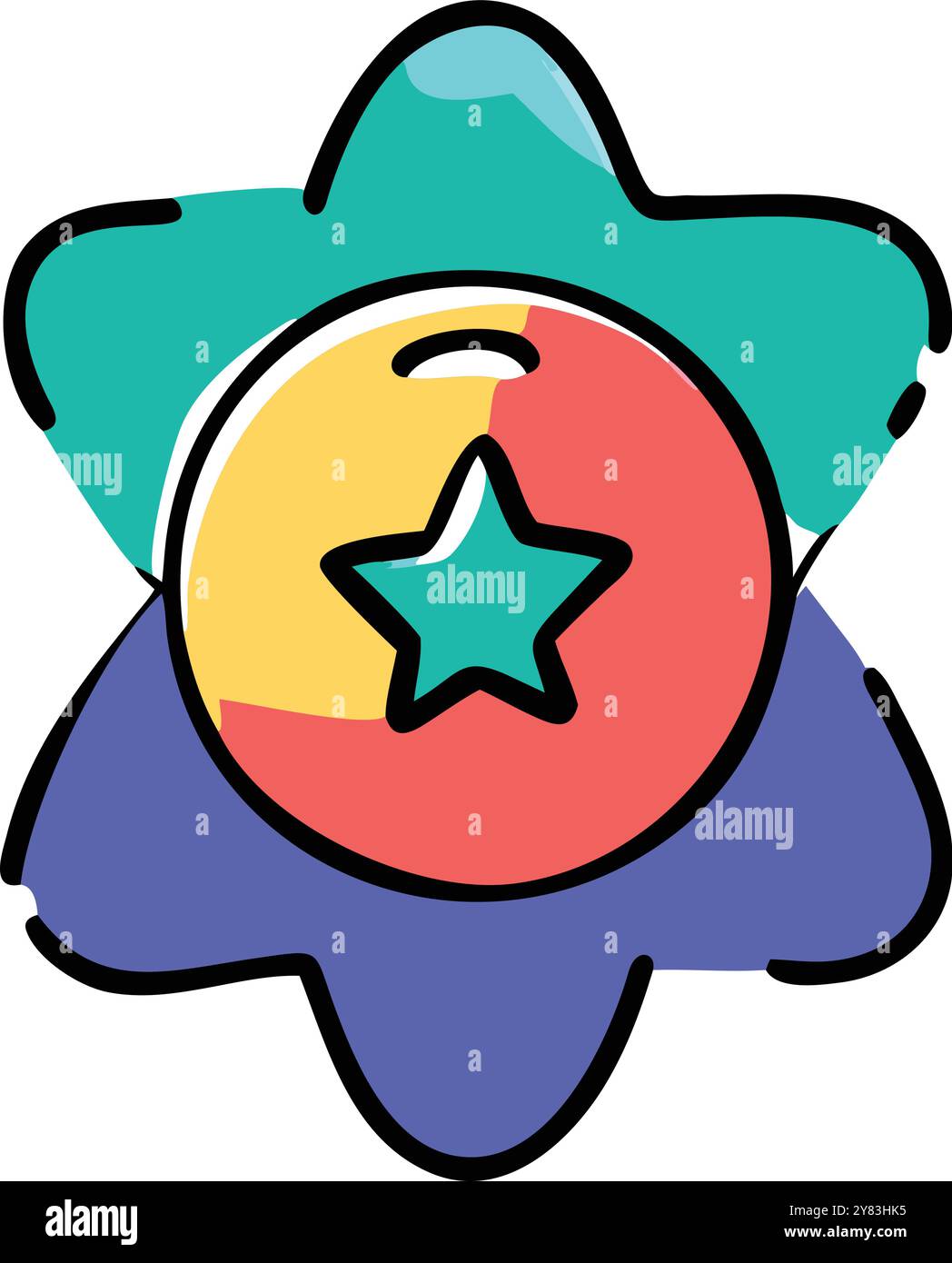 A colorful and playful icon featuring a star inside a circle ...