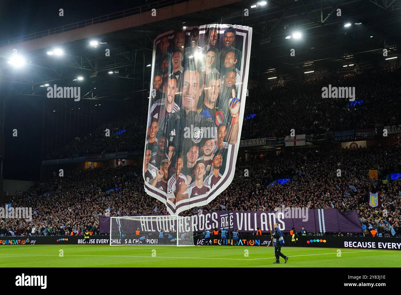 An Aston Villa themed tifo in front of the holte end ahead of the UEFA ...
