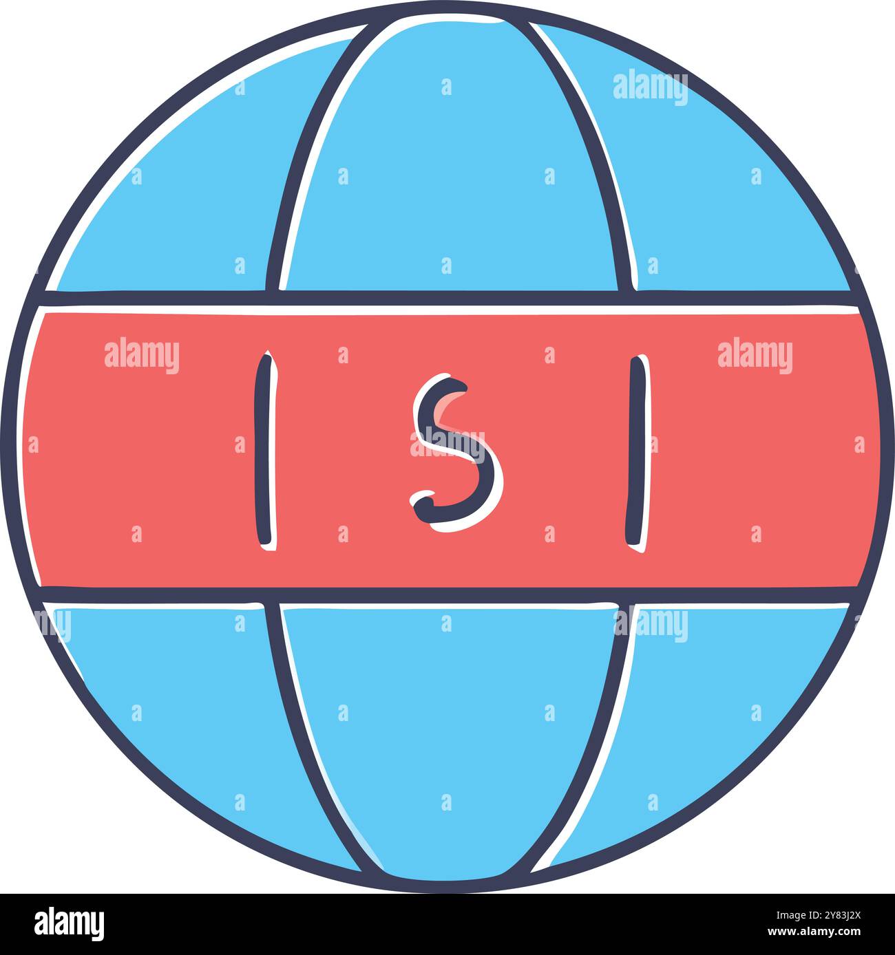 A simple. stylized globe with a red band around the middle featuring ...