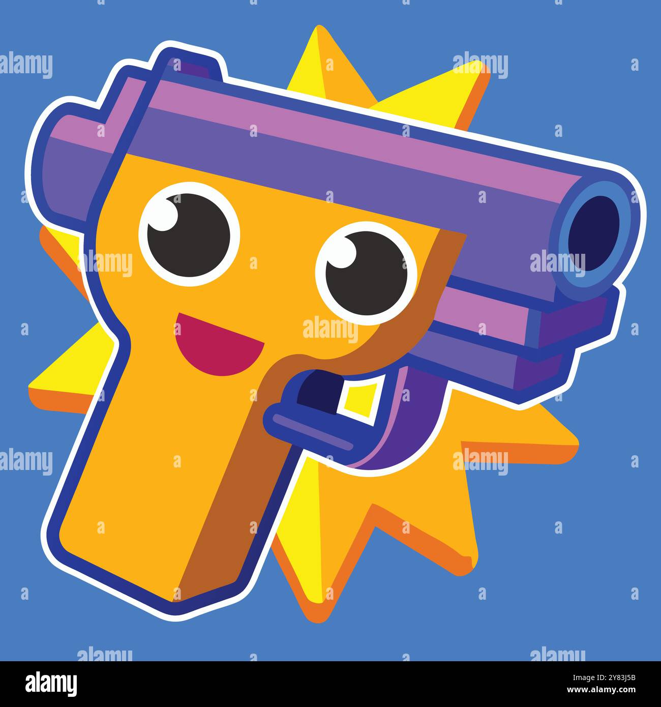 Cute cartoon gun with big eyes and a happy smile. Perfect for childrens ...