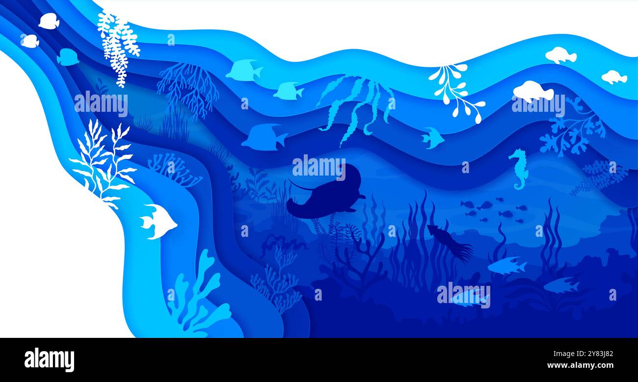 Underwater paper cut landscape featuring a variety of marine life ...