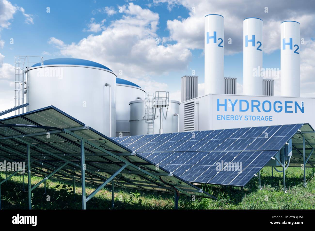 Hydrogen factory with energy storage concept. Green hydrogen production ...