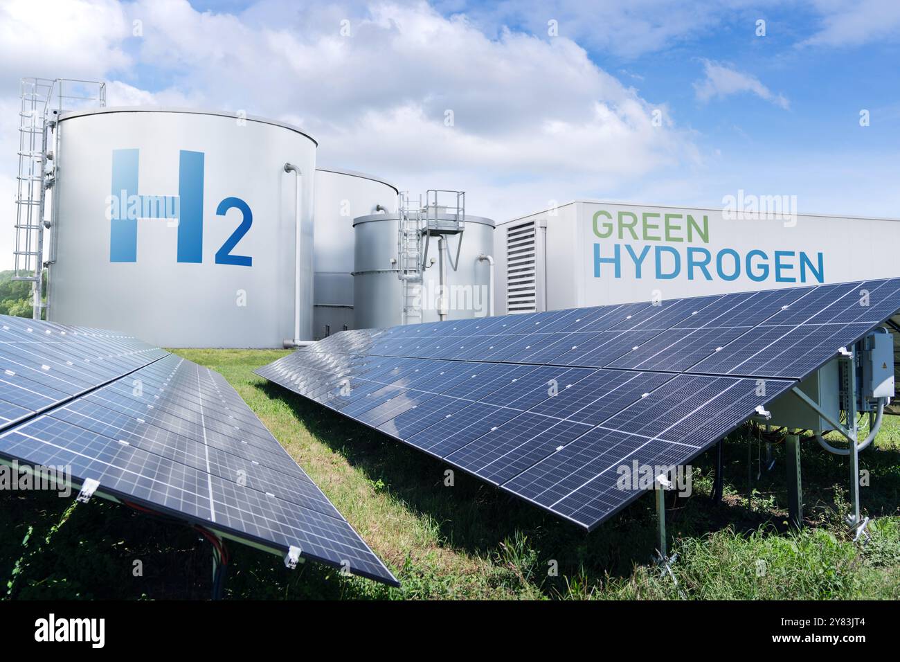 Hydrogen factory with energy storage concept. Green hydrogen production ...