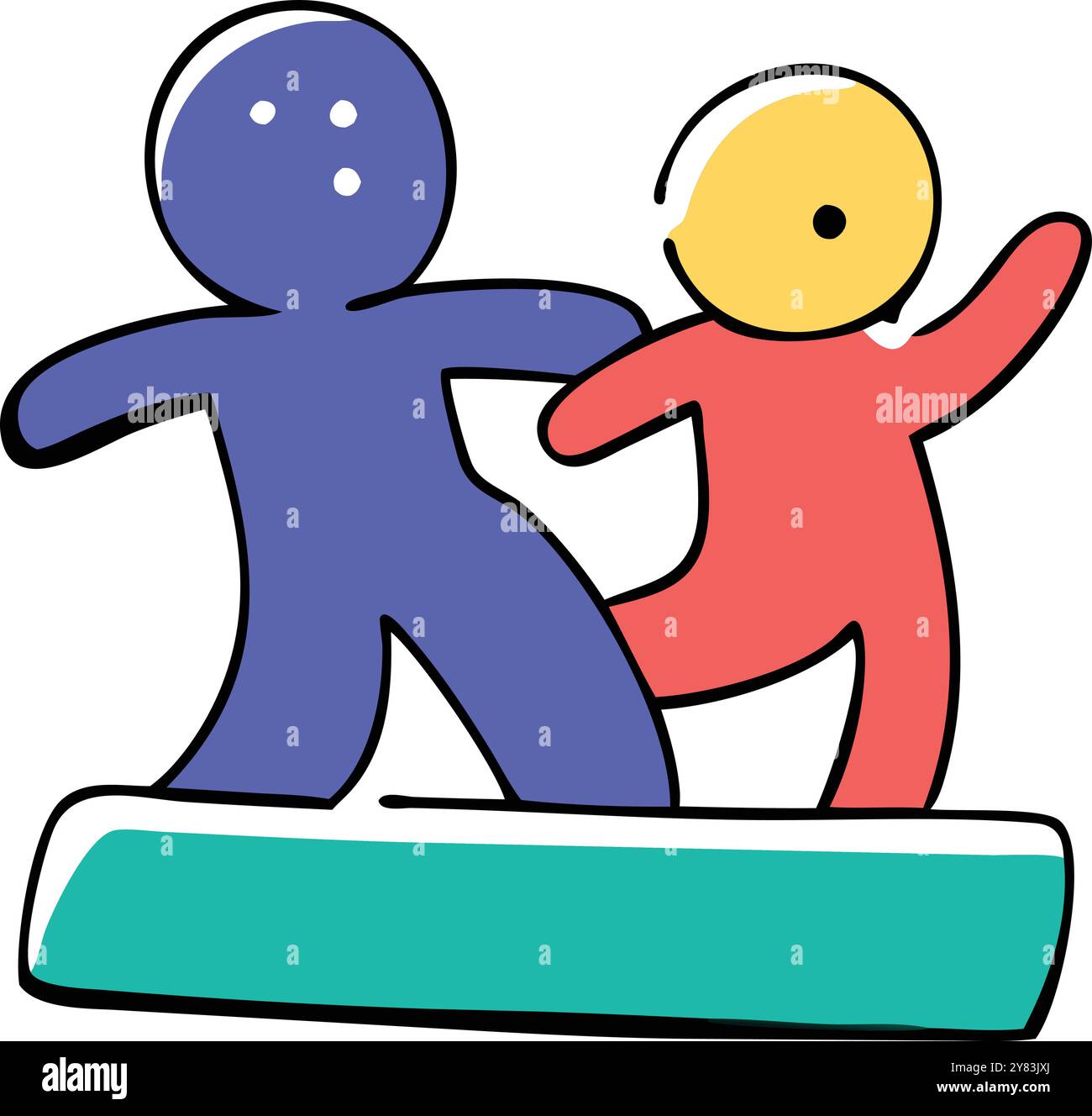 A colorful. cartoon illustration of two stick figures. one blue and one ...