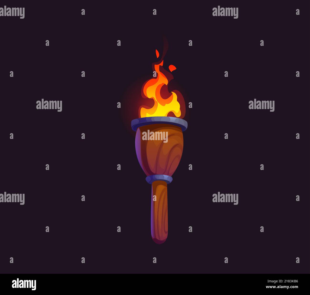 Game medieval fire torch with a bright fire flame. Cartoon vector ...