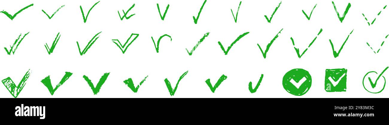 Set of check mark shapes. Red V handdrawn signs collection. Yes symbols ...