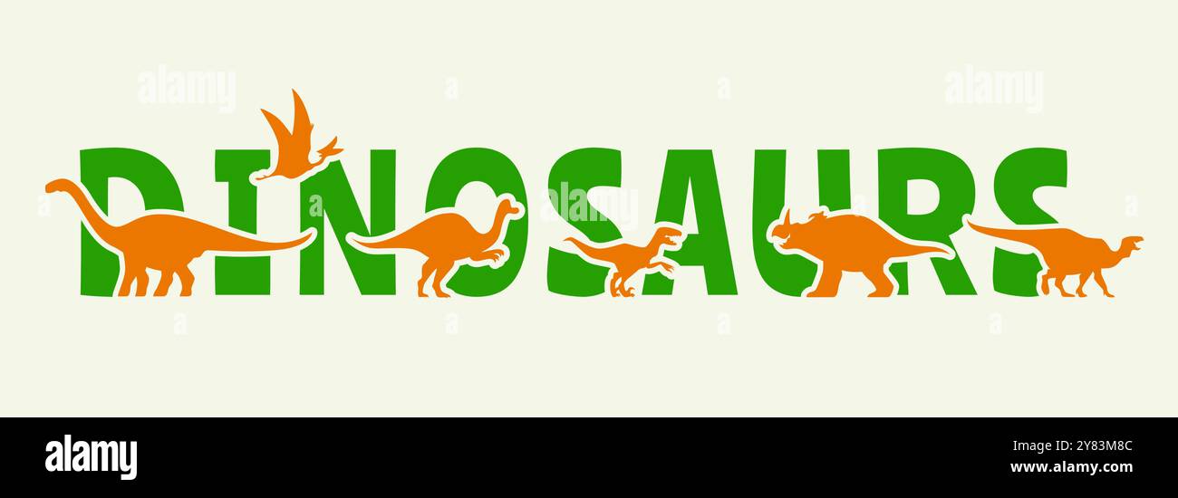Prehistoric dinosaur silhouettes. Vector typography In orange over bold ...