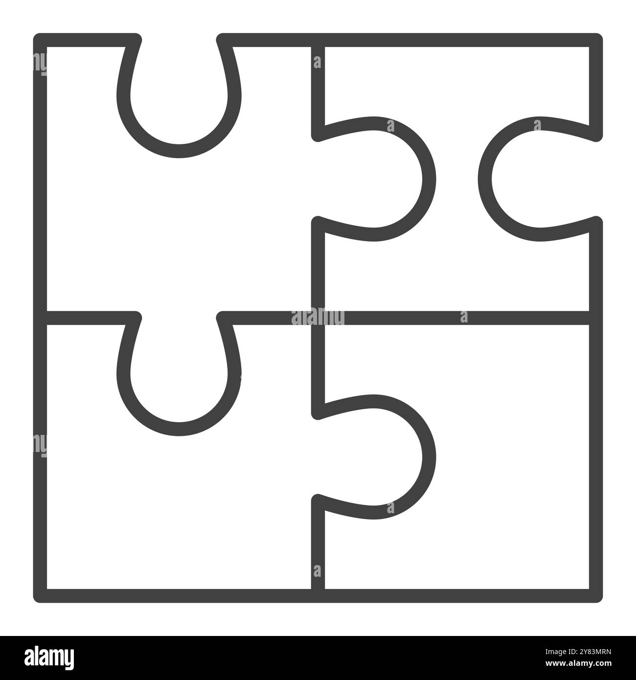 Four connected Jigsaw Puzzle Pieces vector concept outline icon or ...