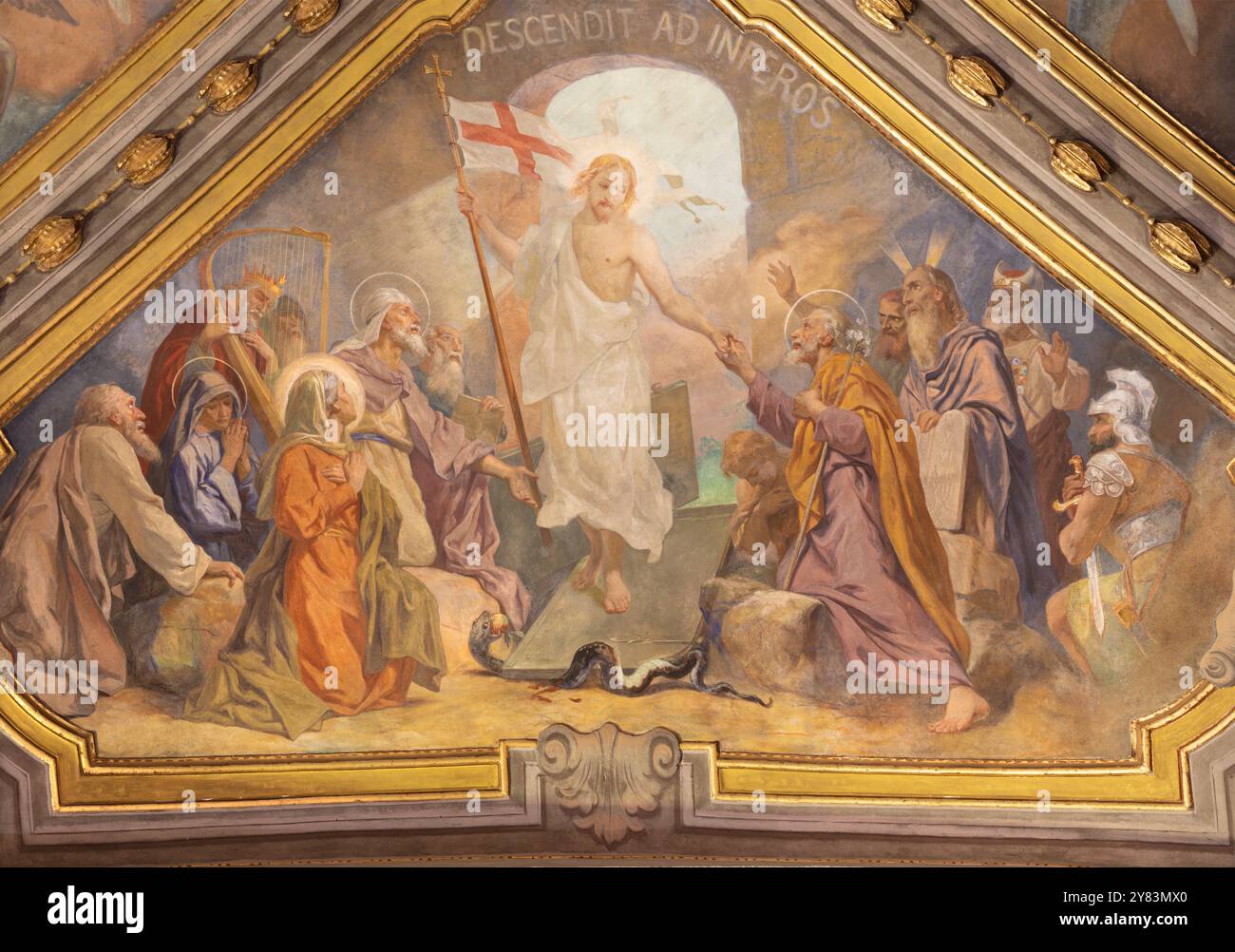 VOGHERA, ITALY - SEPTEMBER 12, 2024: The fresco of Resurrected Jesus ...