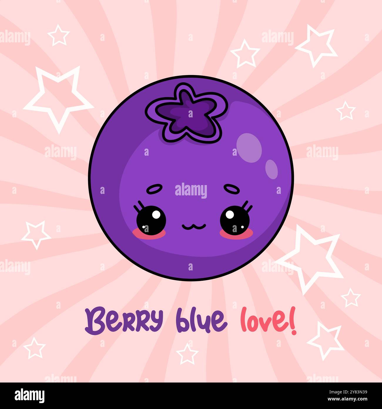 Cute Blue blueberry. Cartoon funny kawaii berry character. Card with ...