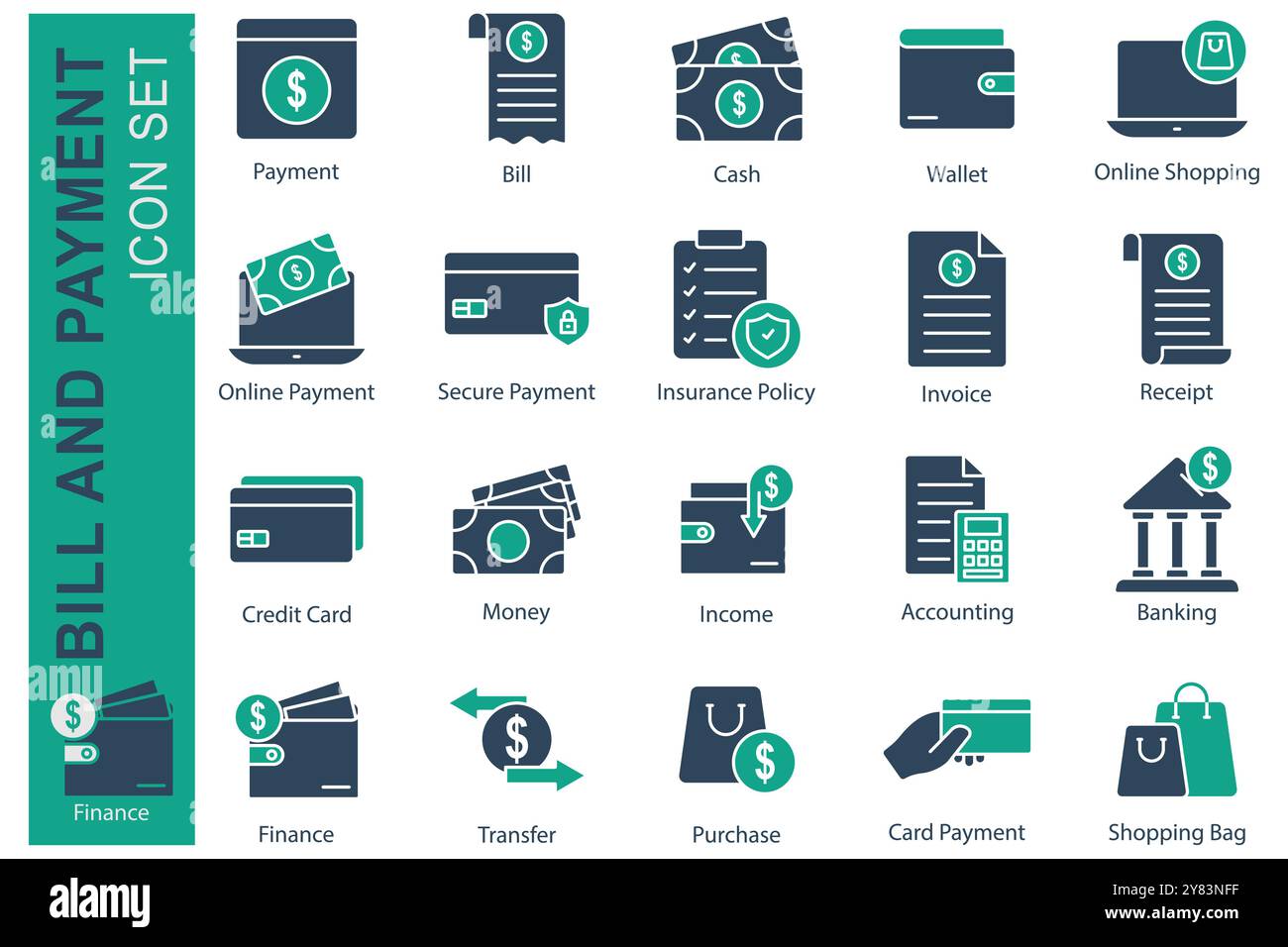 Payment solid icon set. icon related to bill and payment. payment, bill ...