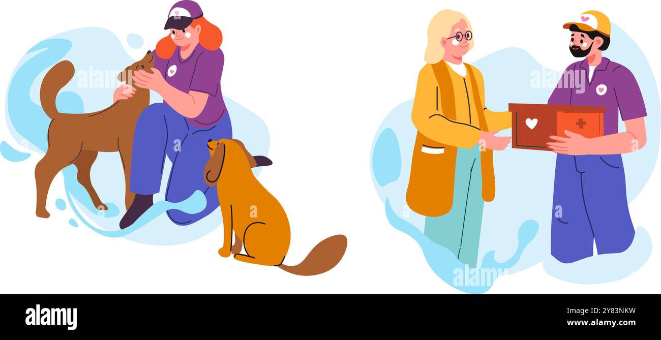 Volunteer Feeding Stray Dogs vector Stock Vector Image & Art - Alamy