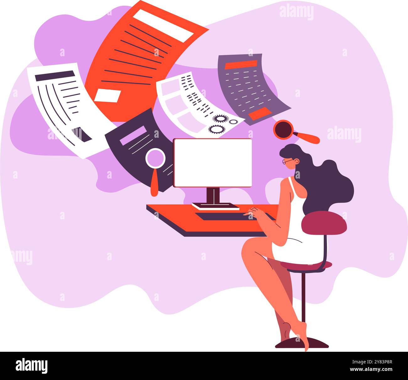 Woman Working on Computer vector Stock Vector Image & Art - Alamy