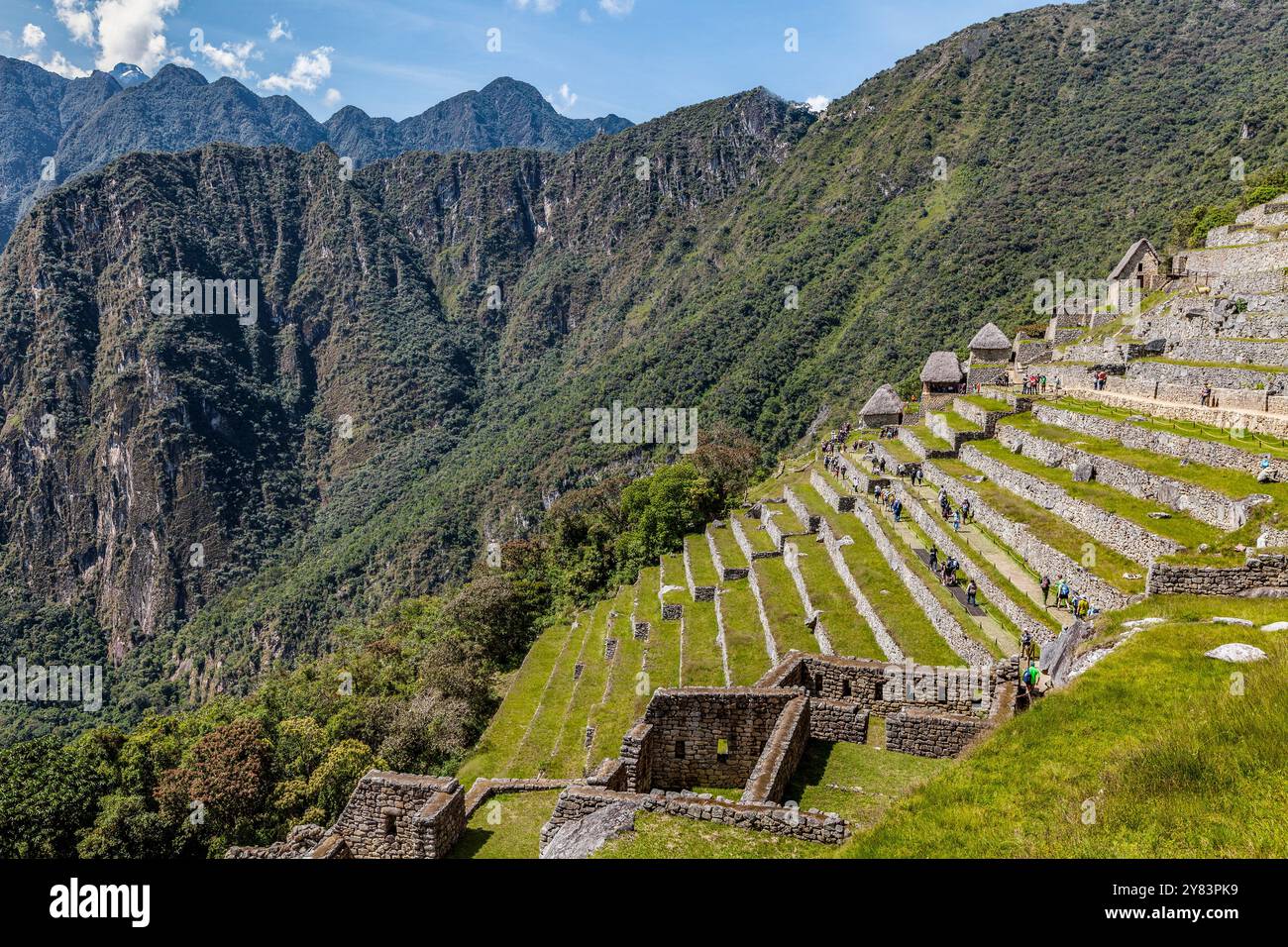 Archaeological site of the Inca city of Machu Picchu, against a ...