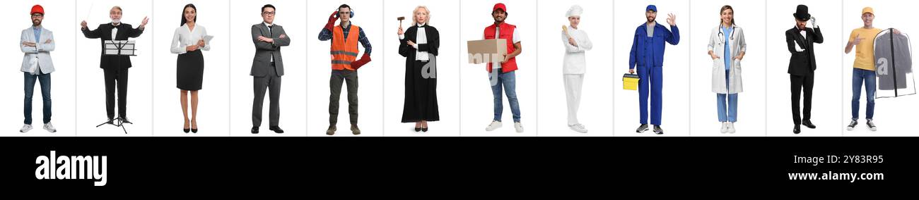 People of different professions on white background, collage Stock ...