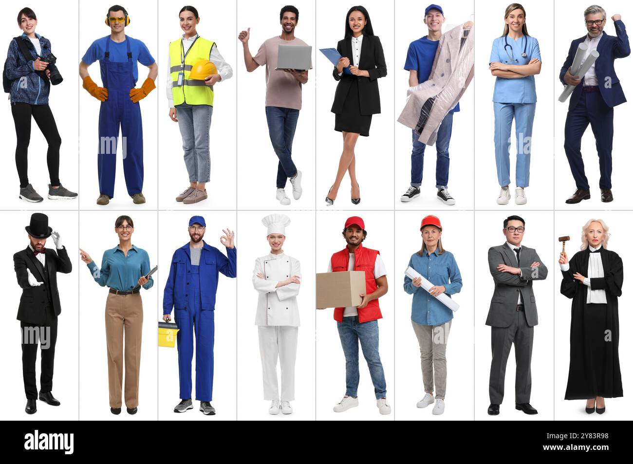 People of different professions on white background, collage Stock ...