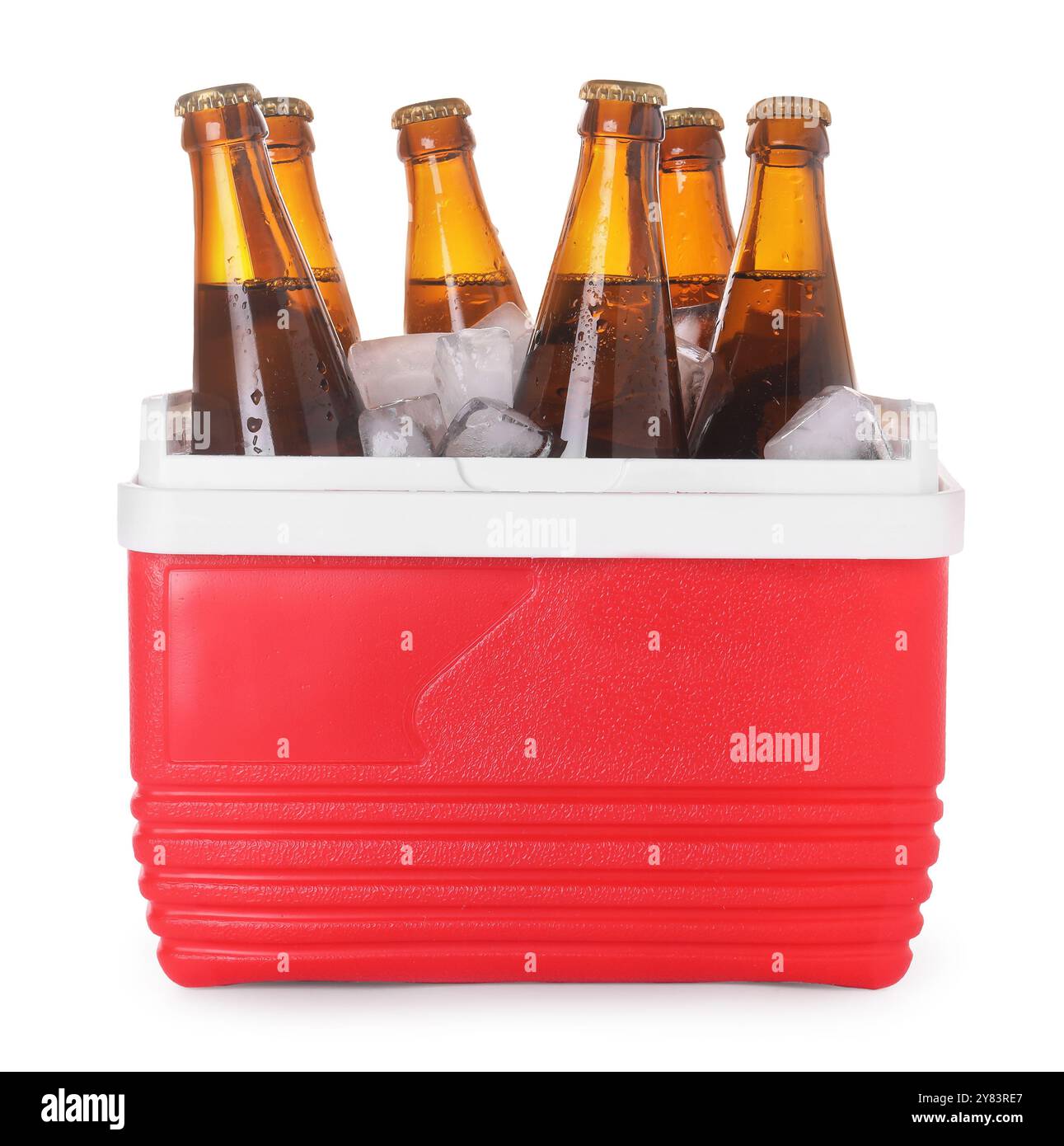 Many bottles of drinks in cooler box isolated on white Stock Photo - Alamy