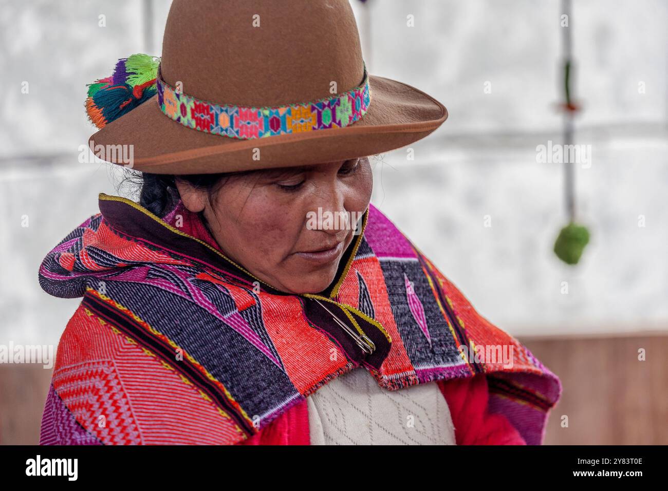 Local indigenous woman wearing a traditional felt hat, Cuzco, Peru ...