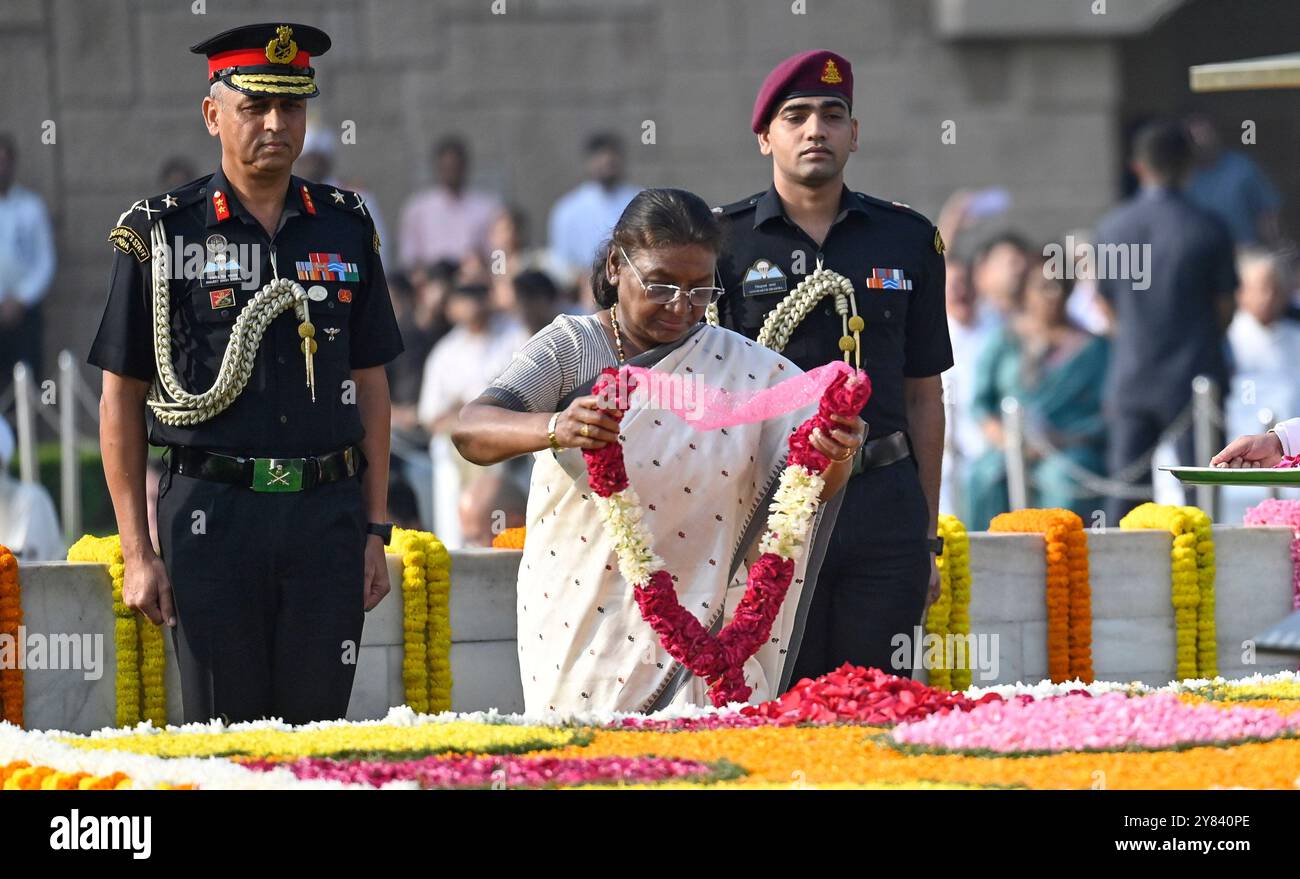 New Delhi, India - Oct. 2, 2024: President Droupadi Murmu pays homage ...