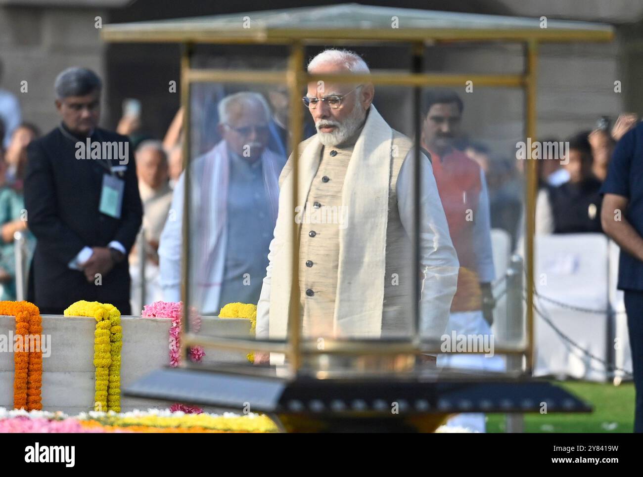 NEW DELHI, INDIA - OCTOBER 2: Prime Minister Narendra Modi pays homage ...