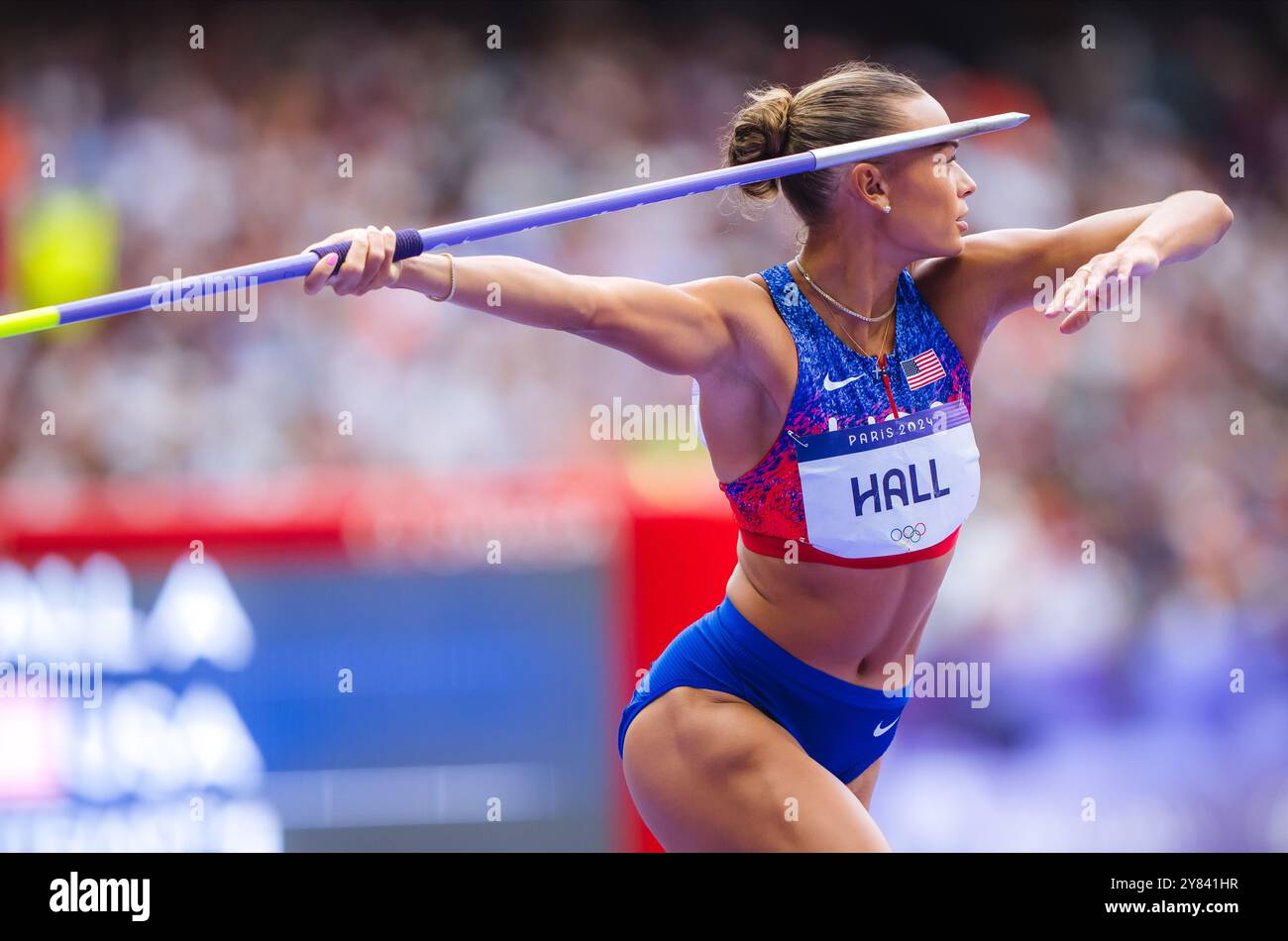 Anna Hall participating in the Javelin Throw at the Paris 2024 Olympic ...