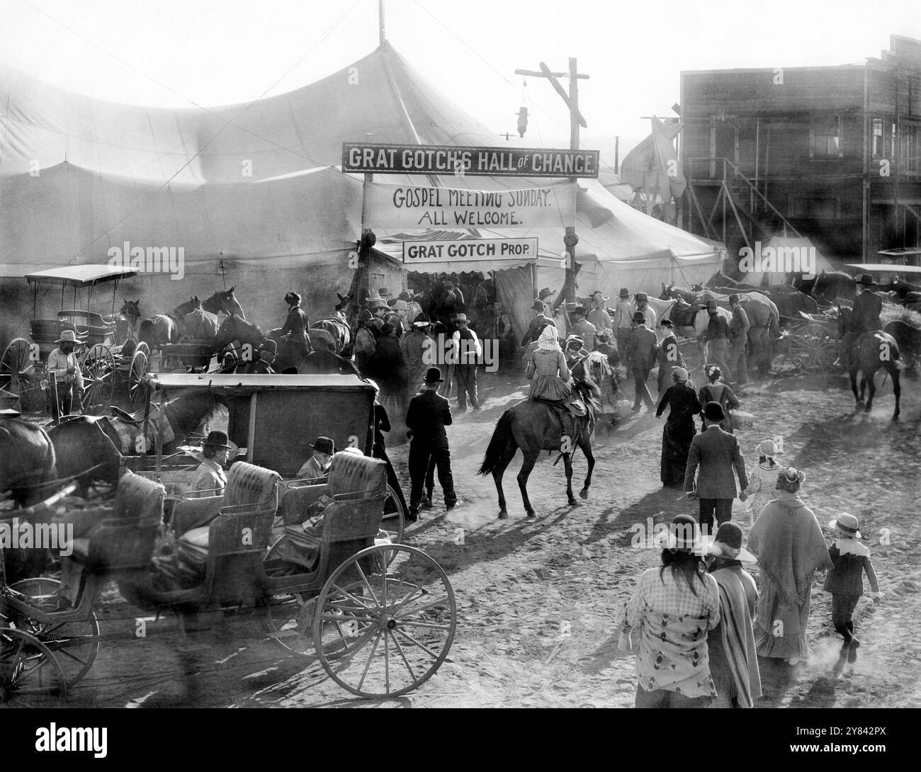 Street scene, on-set of the western film, "Cimarron", RKO Radio ...