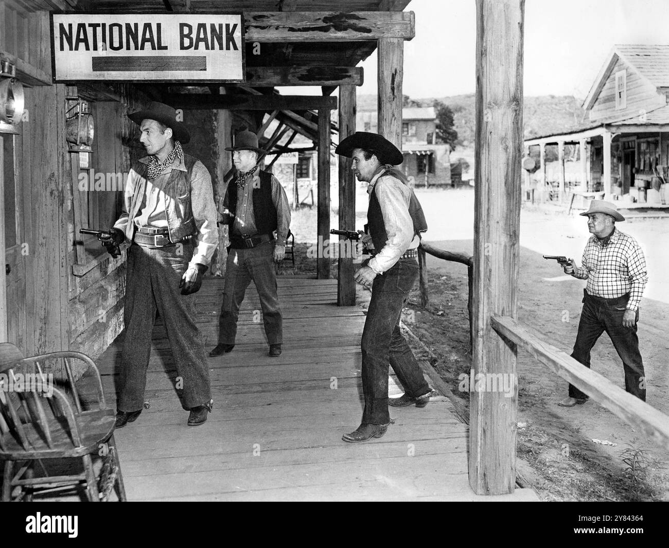 Tom Tyler, Terry Frost, on-set of the western film, "The Daltons' Women ...